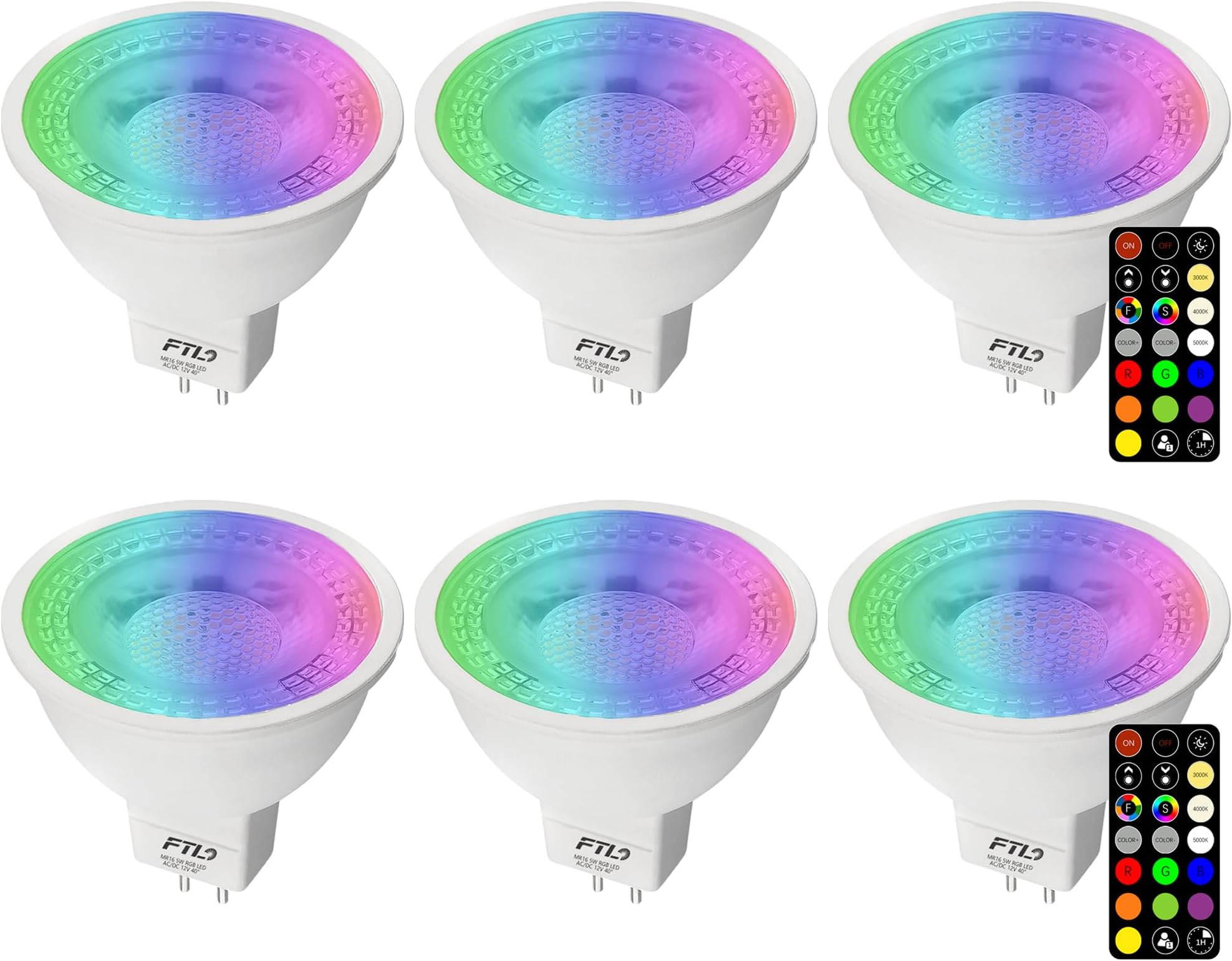 FTL MR16 LED Bulb Color Changing Light Bulbs with Remote Control,RGB ...