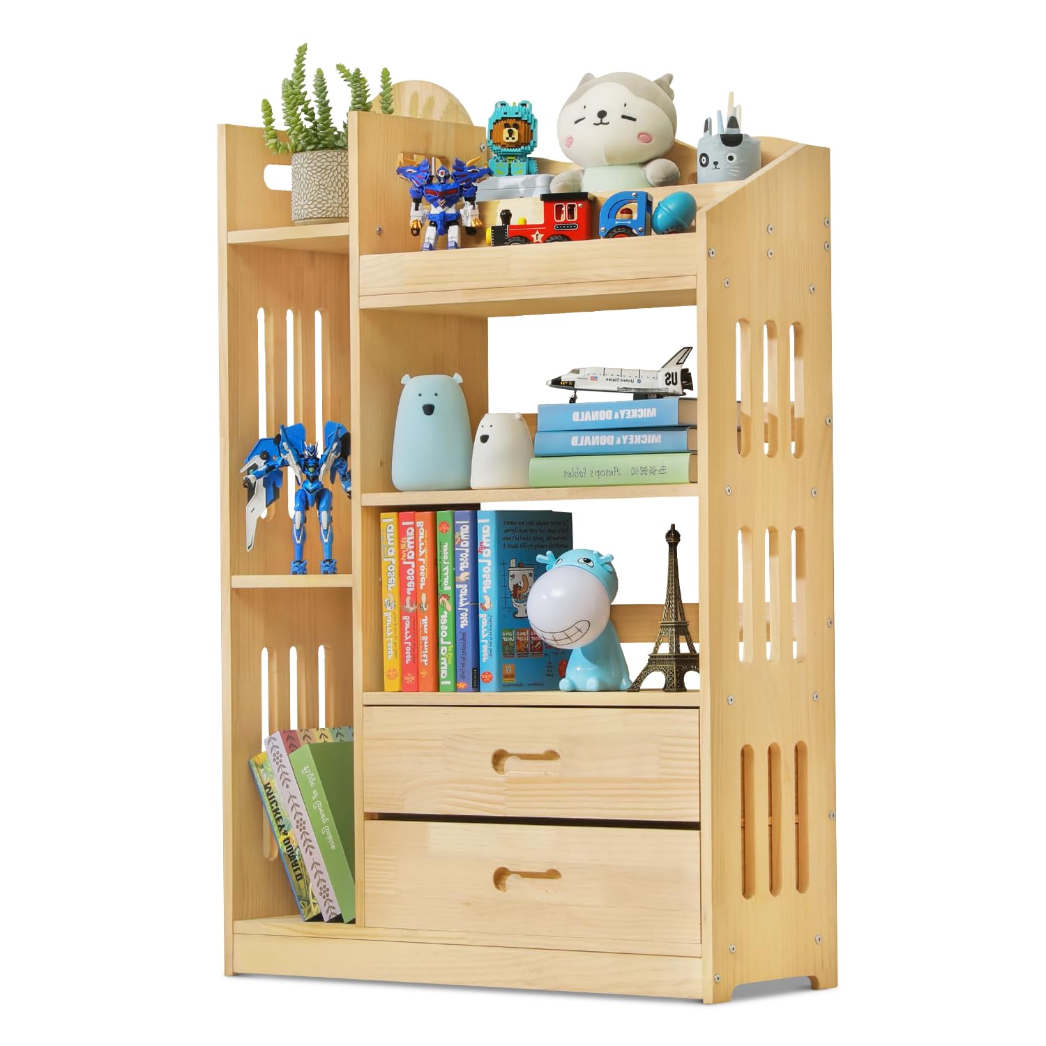 Amazon.com: Magshion Staggered 3-Shelf Wood Bookshelf with 2 Drawers ...