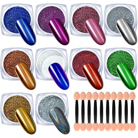 Amazon.com: Duufin 22 Colors Nail Chrome Powder Metallic Nail Powder ...