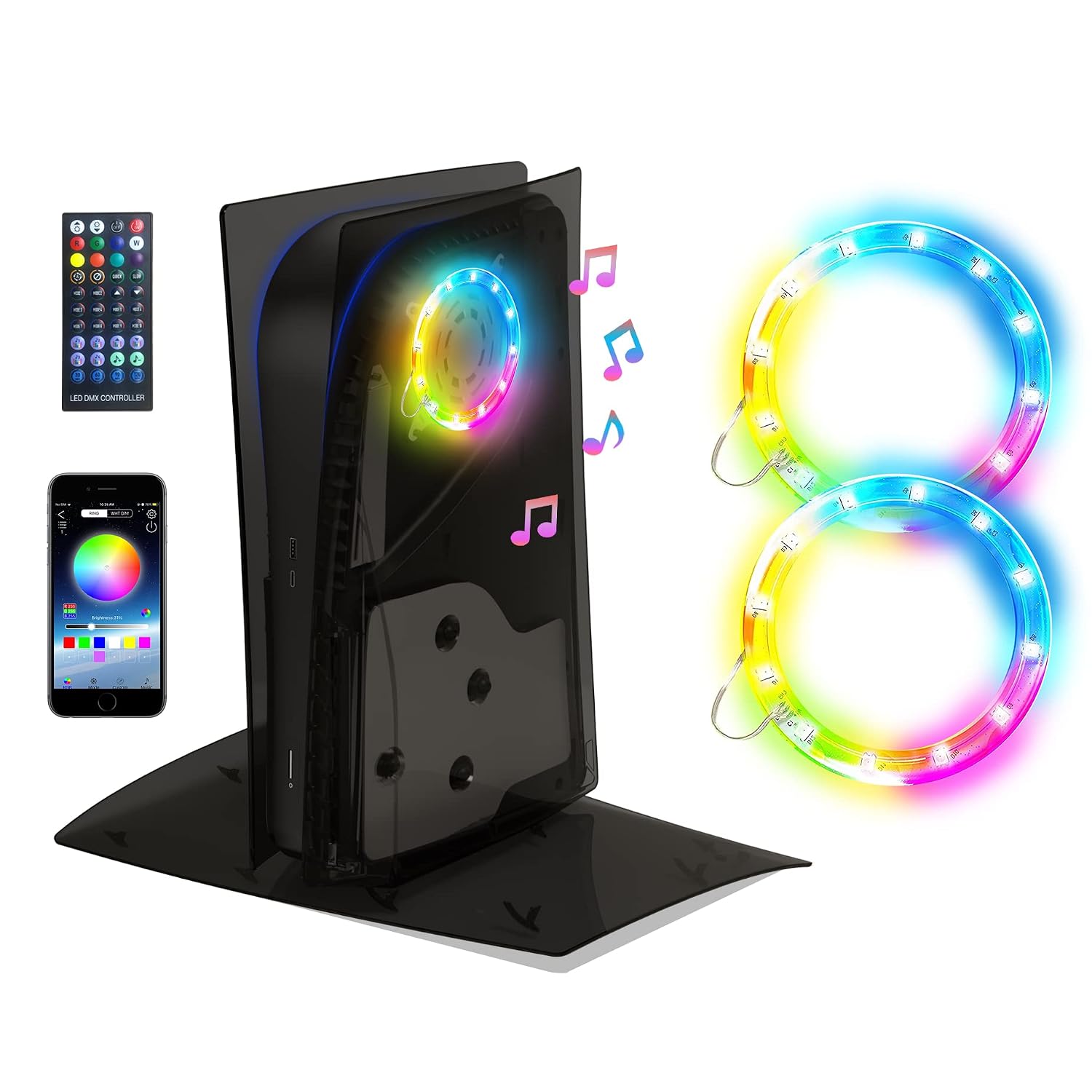 Buy Black PS5 Transparent Faceplates Bundle with PS5 RGB Light Rings ...
