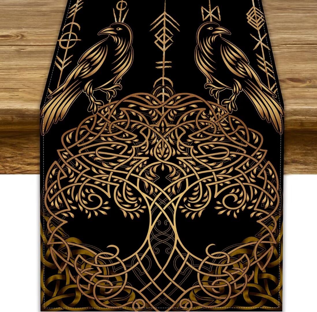 Amazon.com: JanJCurt Tree of Life Table Runner, Golden Viking Raven ...