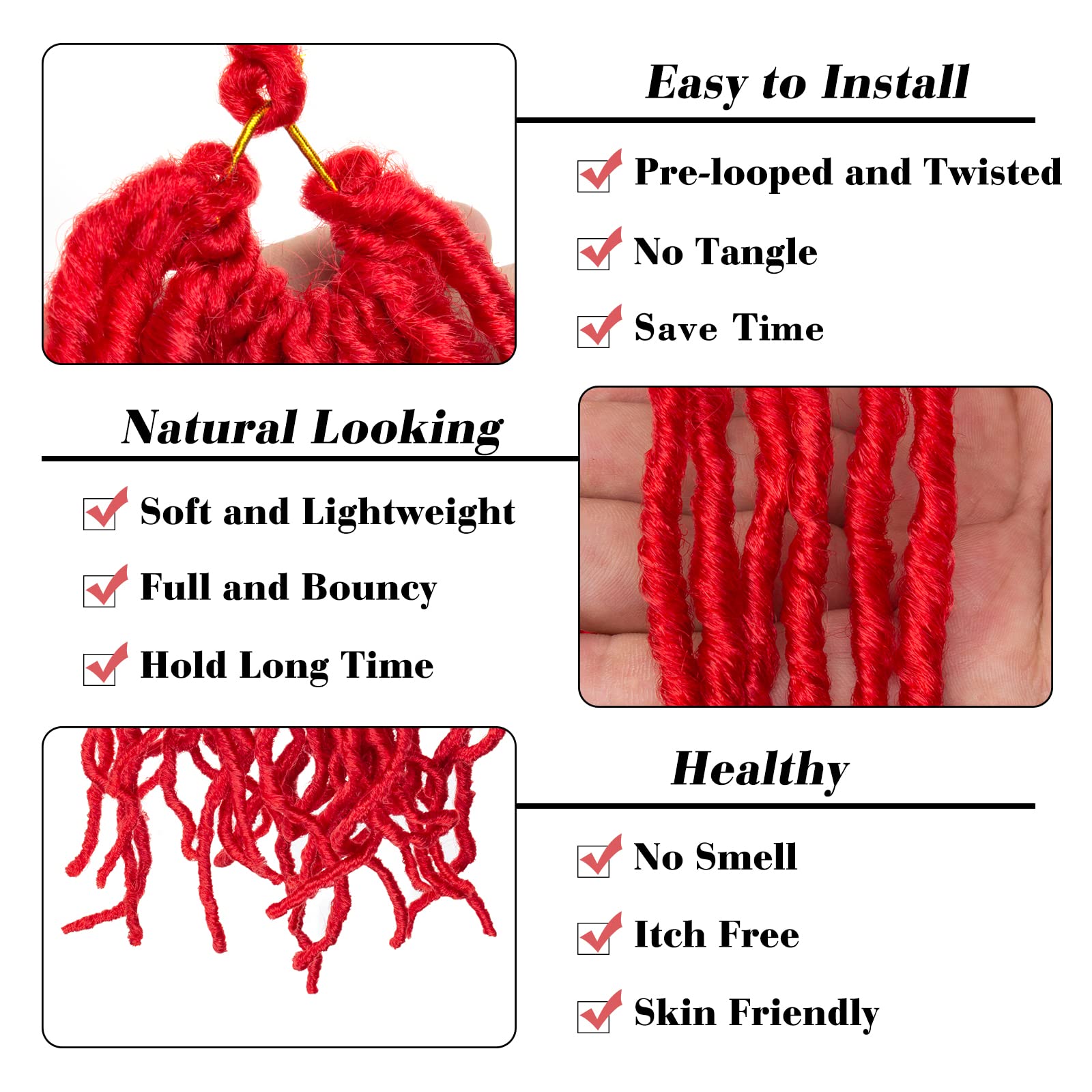 Snapklik.com : 30 Inch Red Soft Locs Crochet Hair 7 Packs Distressed ...
