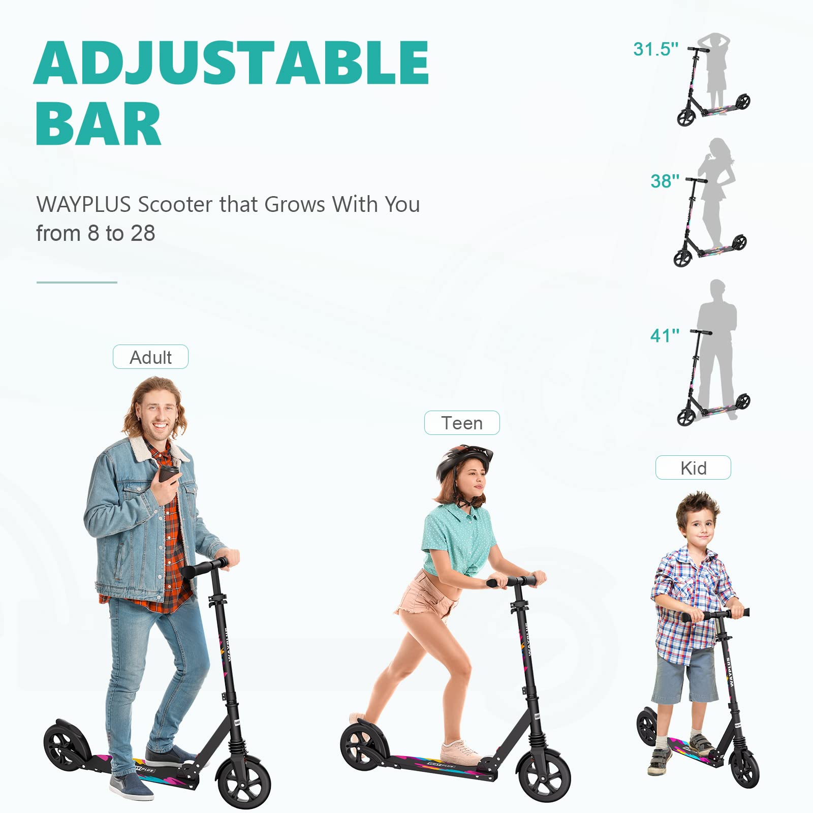 Snapklik.com : WAYPLUS Kick Scooter For Teens & Adults Max Load 240 LBS ...
