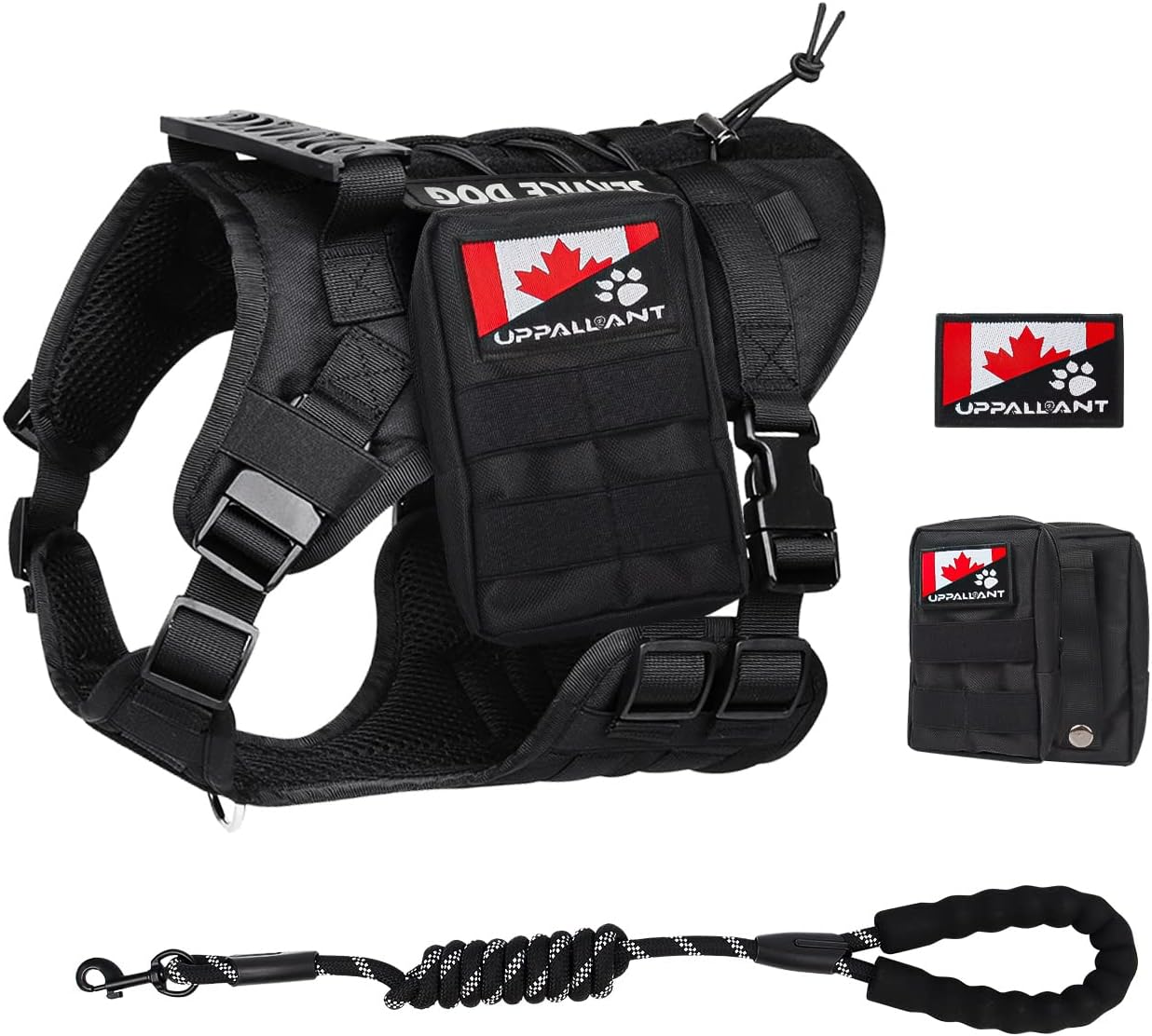 Tactical Dog Harness Set with Store Pouches, Soft Handle Rope, Comfort Padded, No Pull Military ...