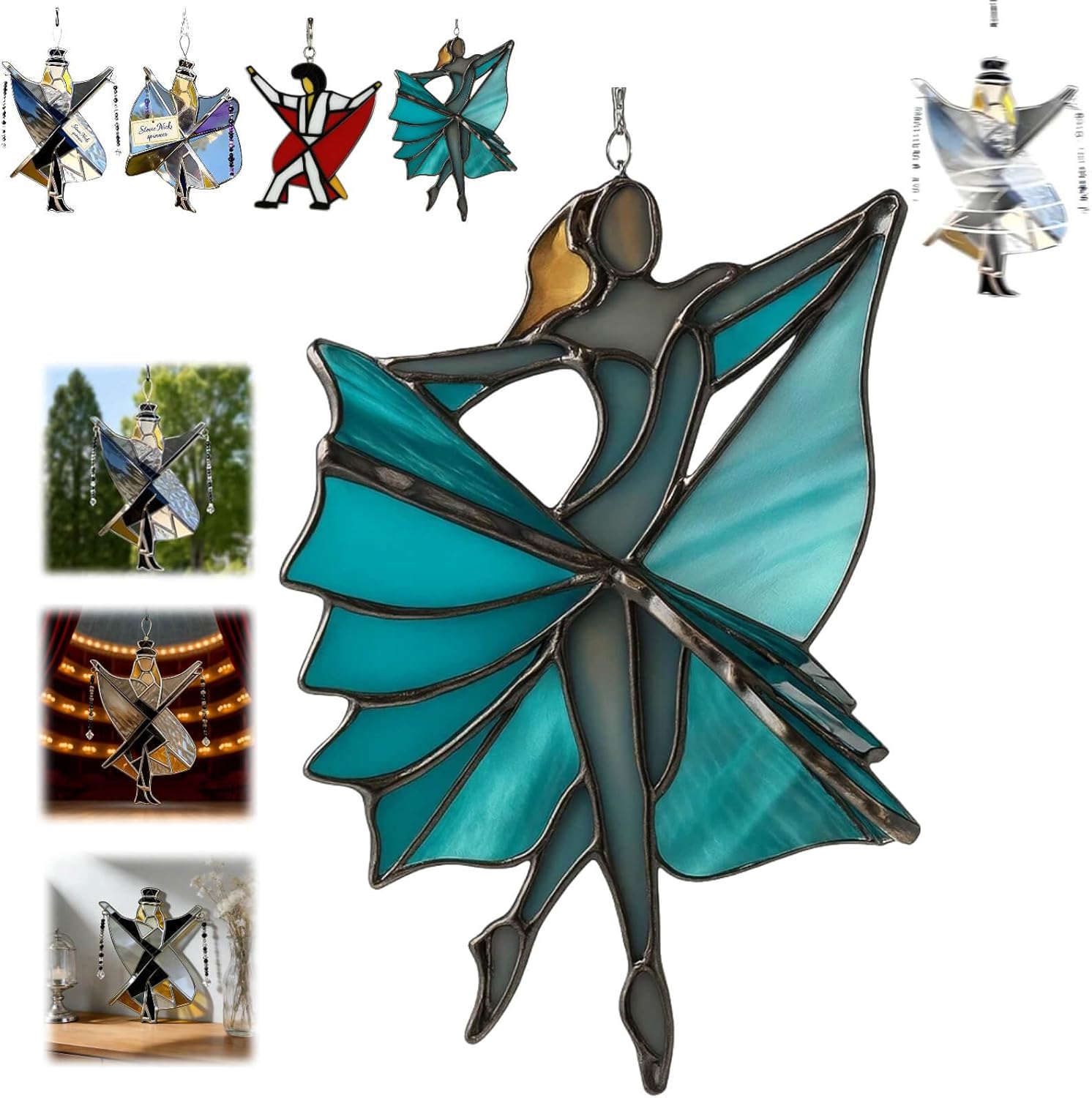 Amazon.com: Dancing Lady Stained Glass Spinner, Wind Spinners Outdoor ...