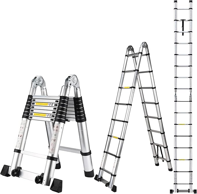 Telescoping Ladder 16.5FT，A-Frame Aluminum Extension Ladders with ...