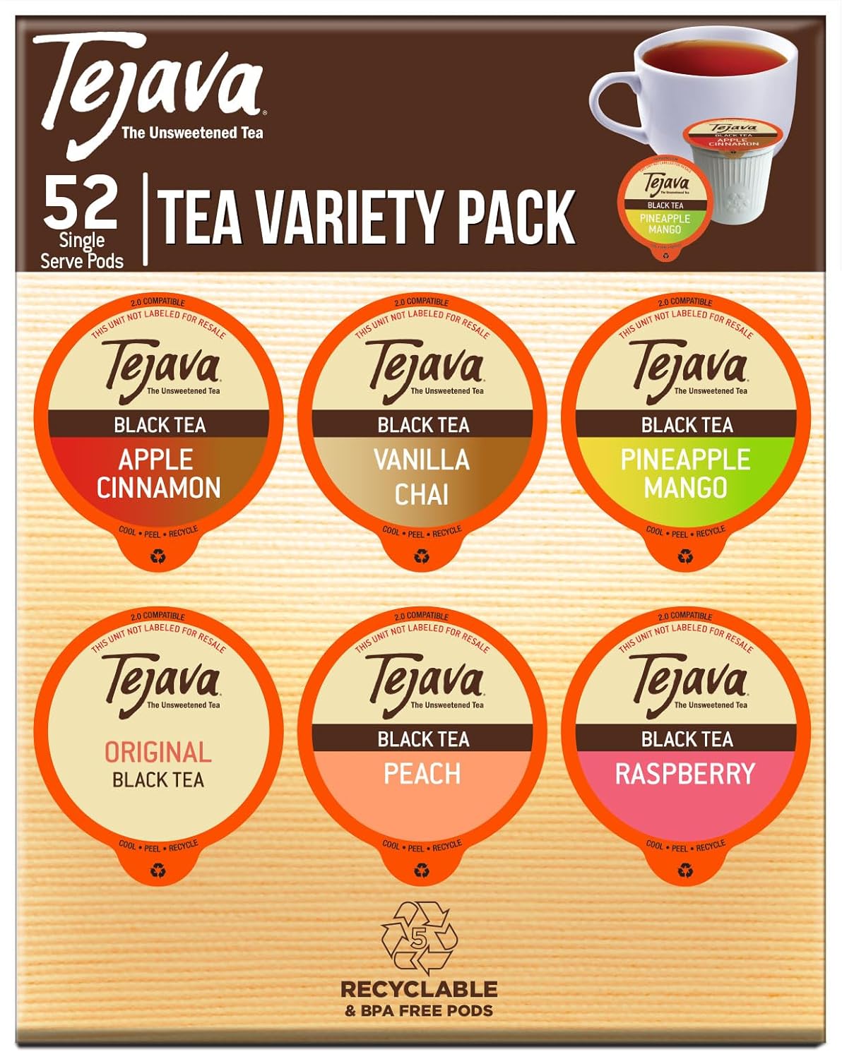 Amazon.com : Tejava Tea Variety Pack, 52ct, 6 Assorted Blends, All ...