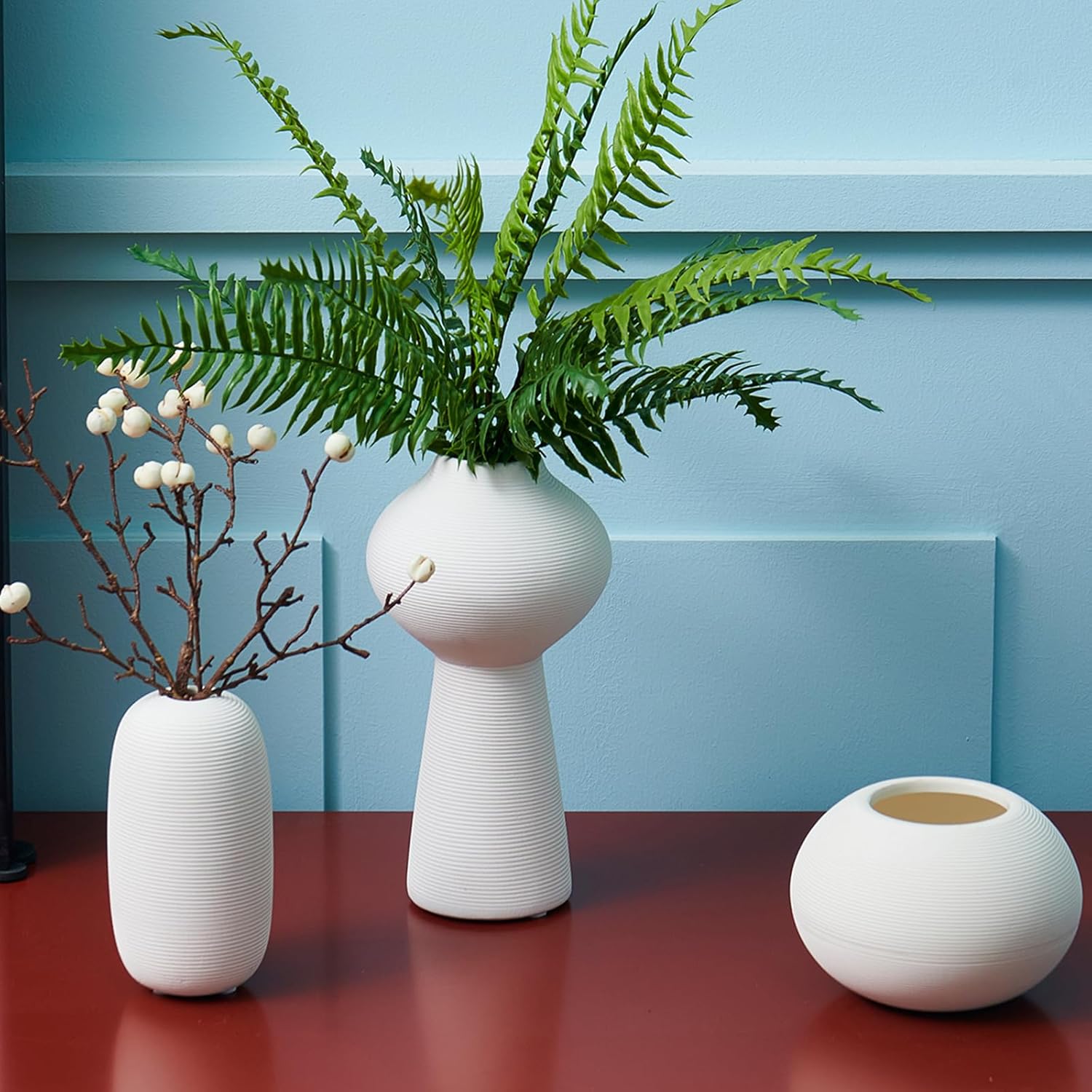 Amazon.com: White Ceramic Vase Set of 3 for Modern Home Decor,Flower ...