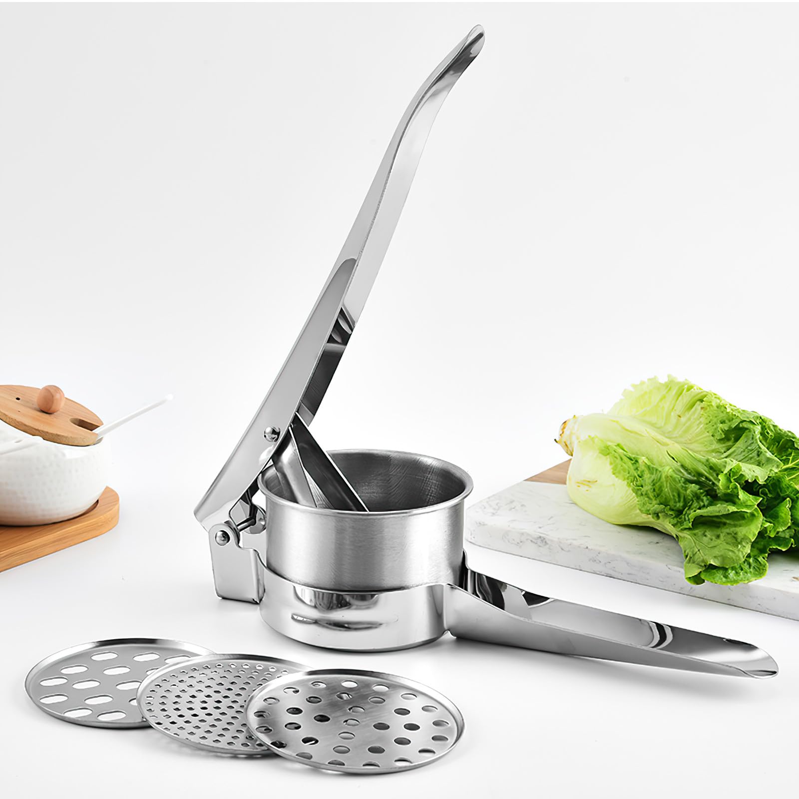 Potato Ricer Masher, Stainless Steel Potato Masher Heavy Duty Handheld ...