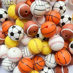 Sports Silicone Beads 15mm Baseball Softball Football Round Silicone ...