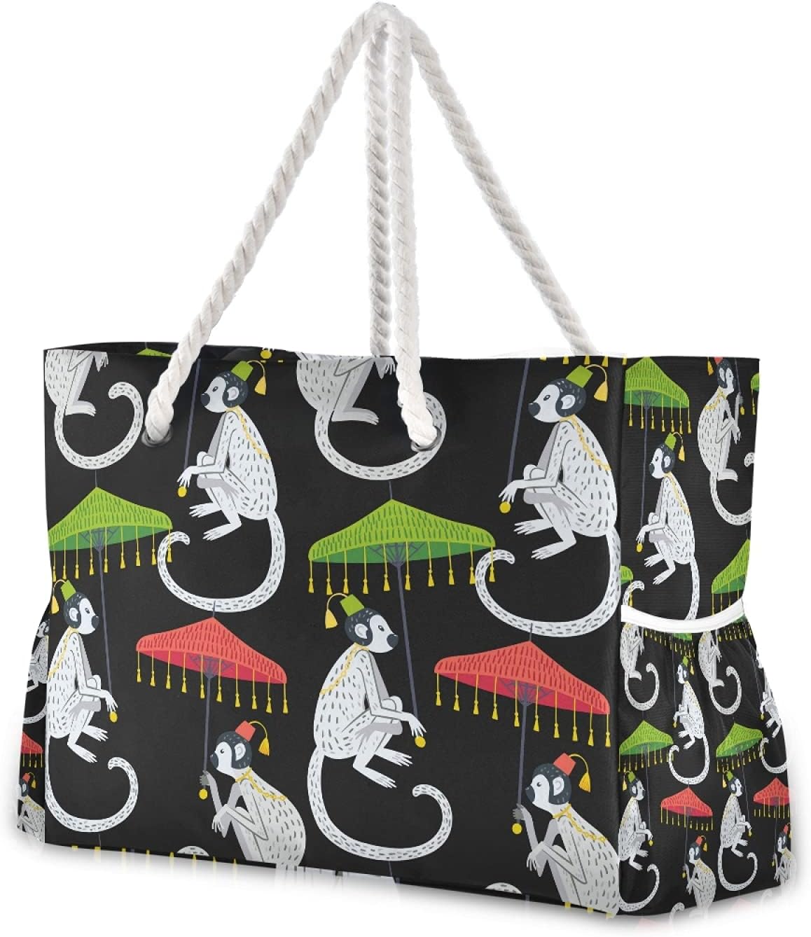 Amazon.com: UNISE Vintage Monkeys With Umbrella Black Large Beach Tote ...