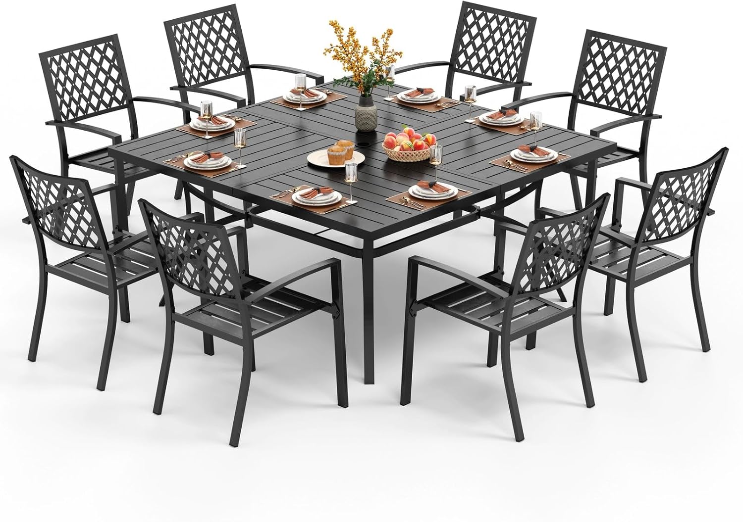 Amazon.com: PHI VILLA 9 Piece Patio Dining Set, Metal Outdoor 60 ...