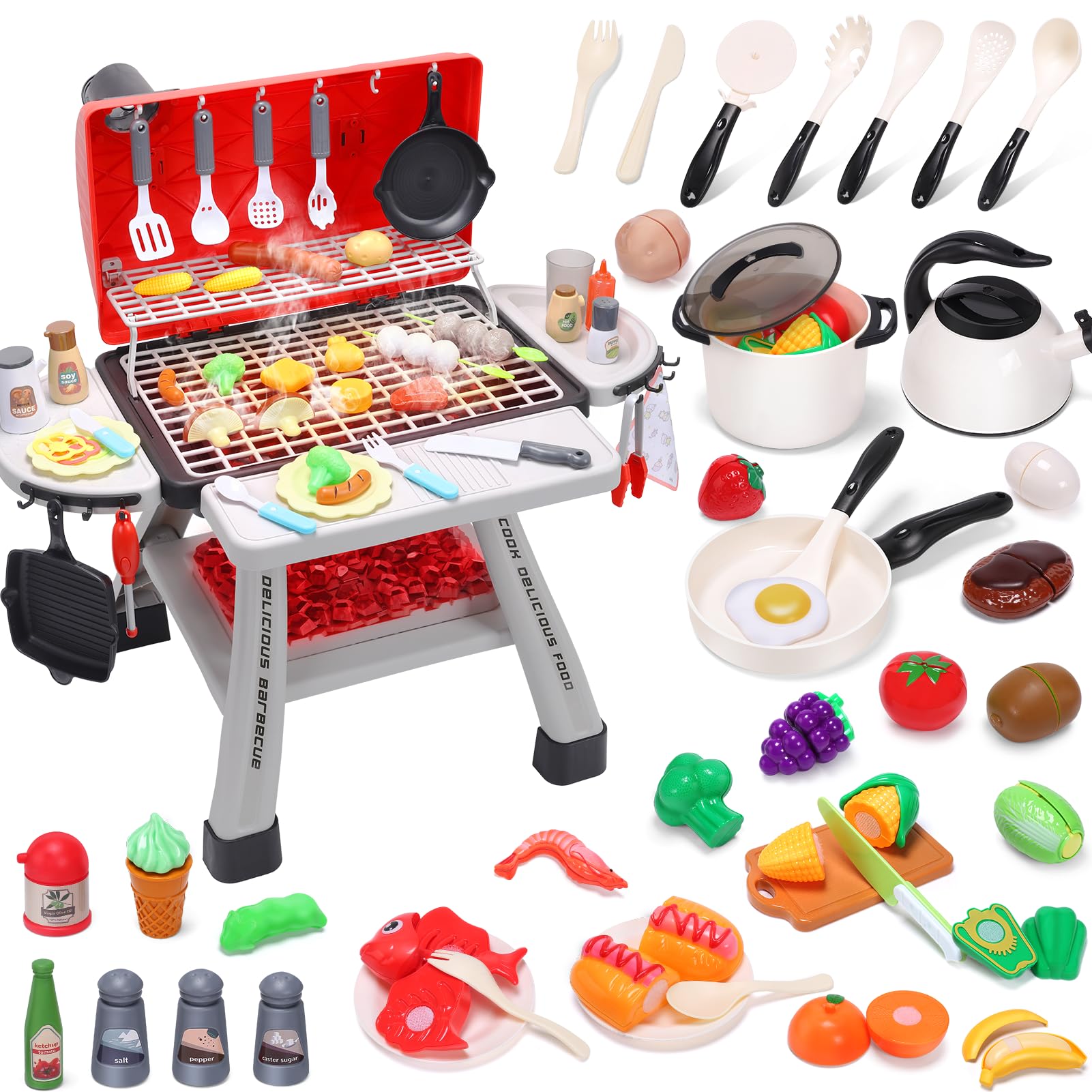 Amazon.com: CUTE STONE Kids BBQ Grill Playset, Realistic Smoke Toy BBQ ...