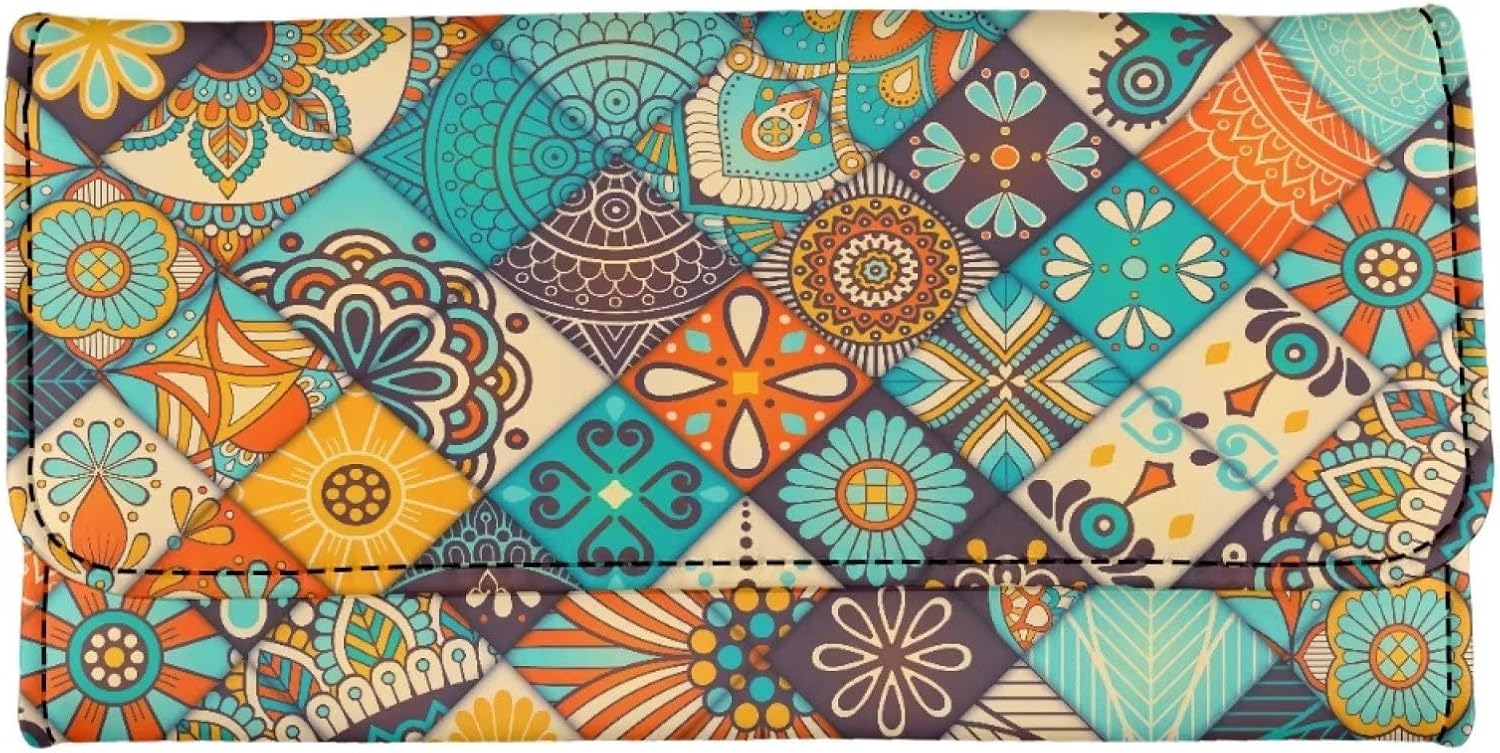 Amazon.com: Binienty Womens Trifold Wallet Boho PU Leather Slim Wallets ...