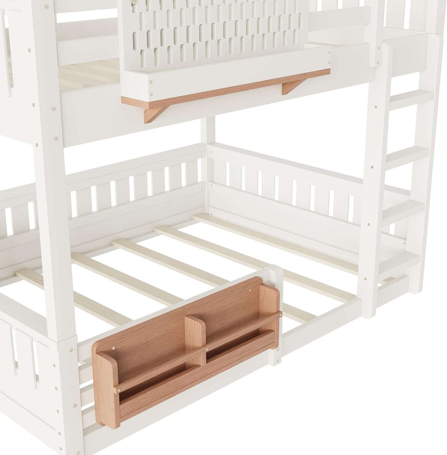 Bellemave Queen Over Queen Bunk Bed with Pegboard and Bookshelf ...