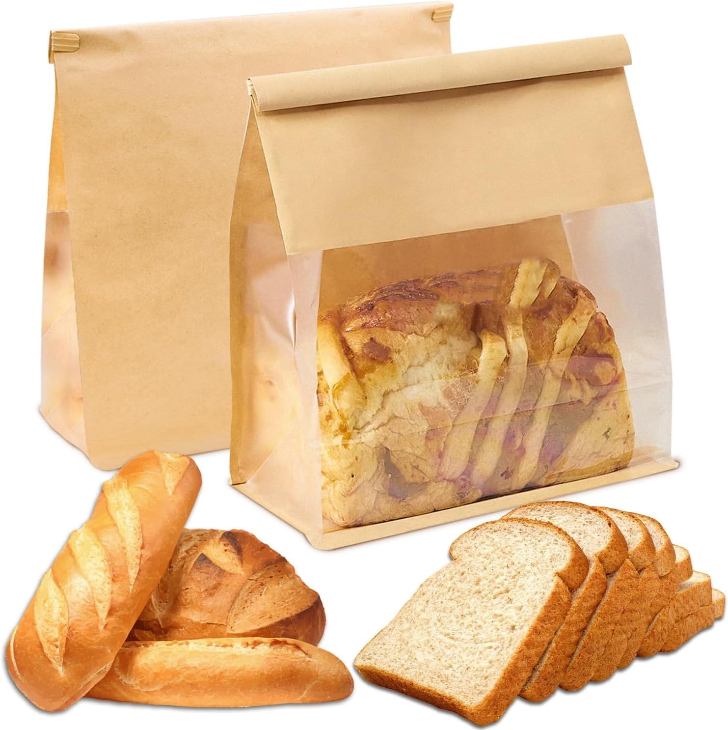 Amazon.com: Heavy Duty Large Kraft Paper Bread Bags with Tin Tie Tab ...
