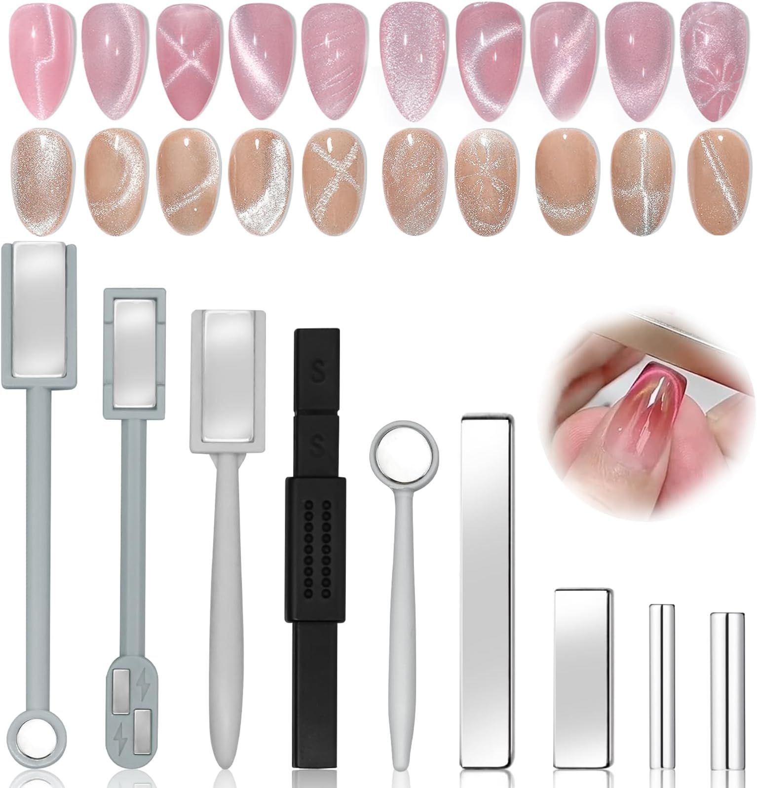 Amazon.com: 9Pcs Cat Eye Magnet Tools Set - Double-Ended Nail Design ...