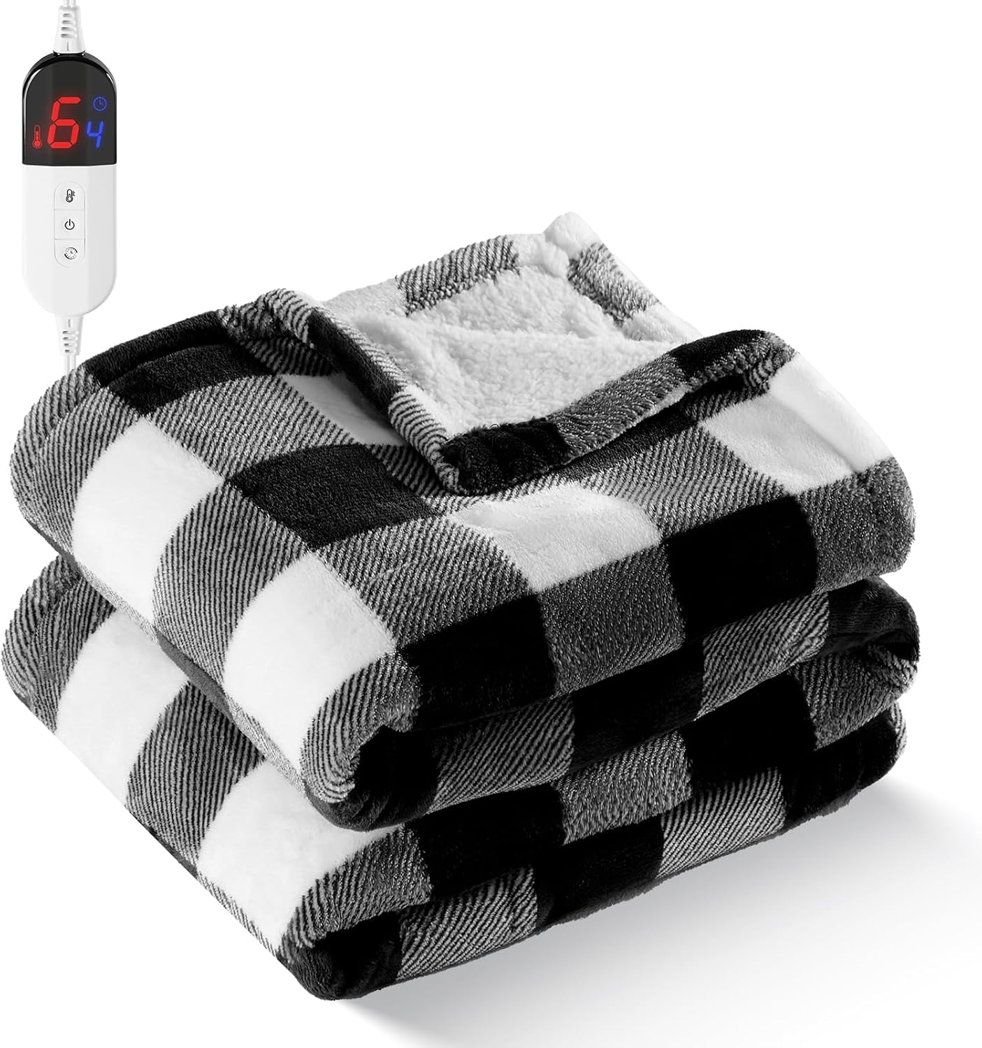 Amazon.com: Electric Heated Sherpa Buffalo Plaid Christmas Throw ...