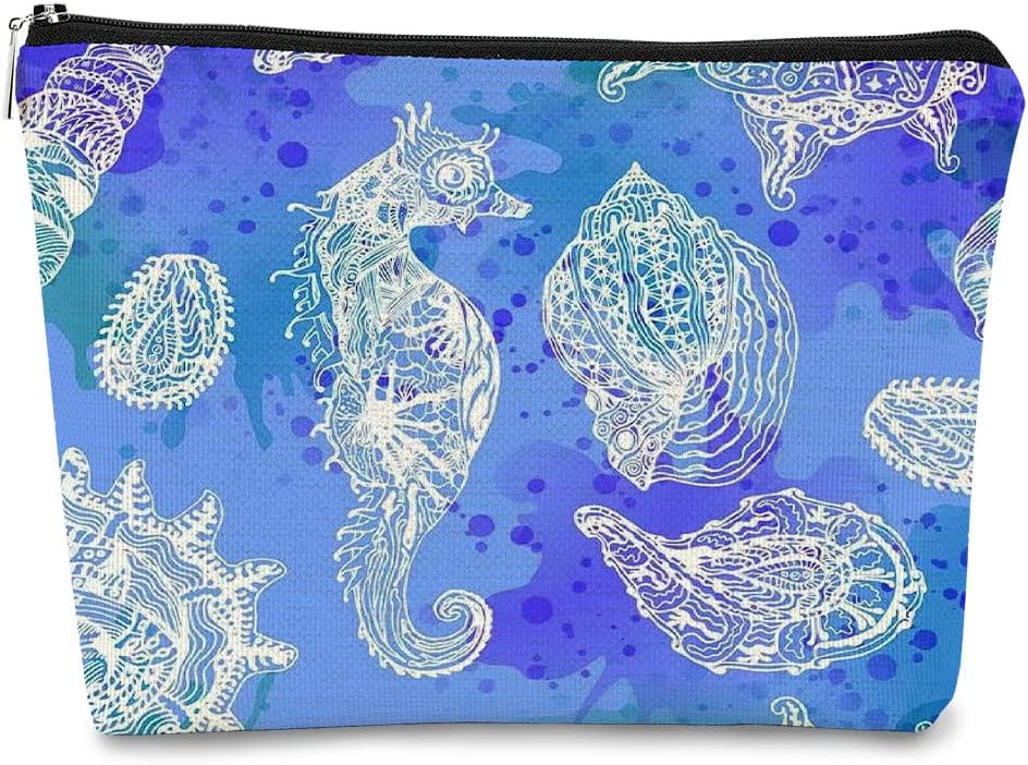 Amazon.com: BARPERY Watercolor Seahorse Seashell Graffiti Makeup Bag ...