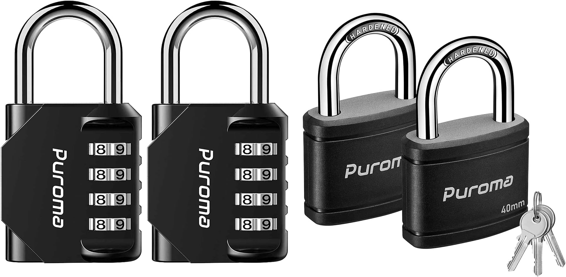 Puroma 2 Pack Combination Lock 4 Digit Outdoor Waterproof Padlock for ...