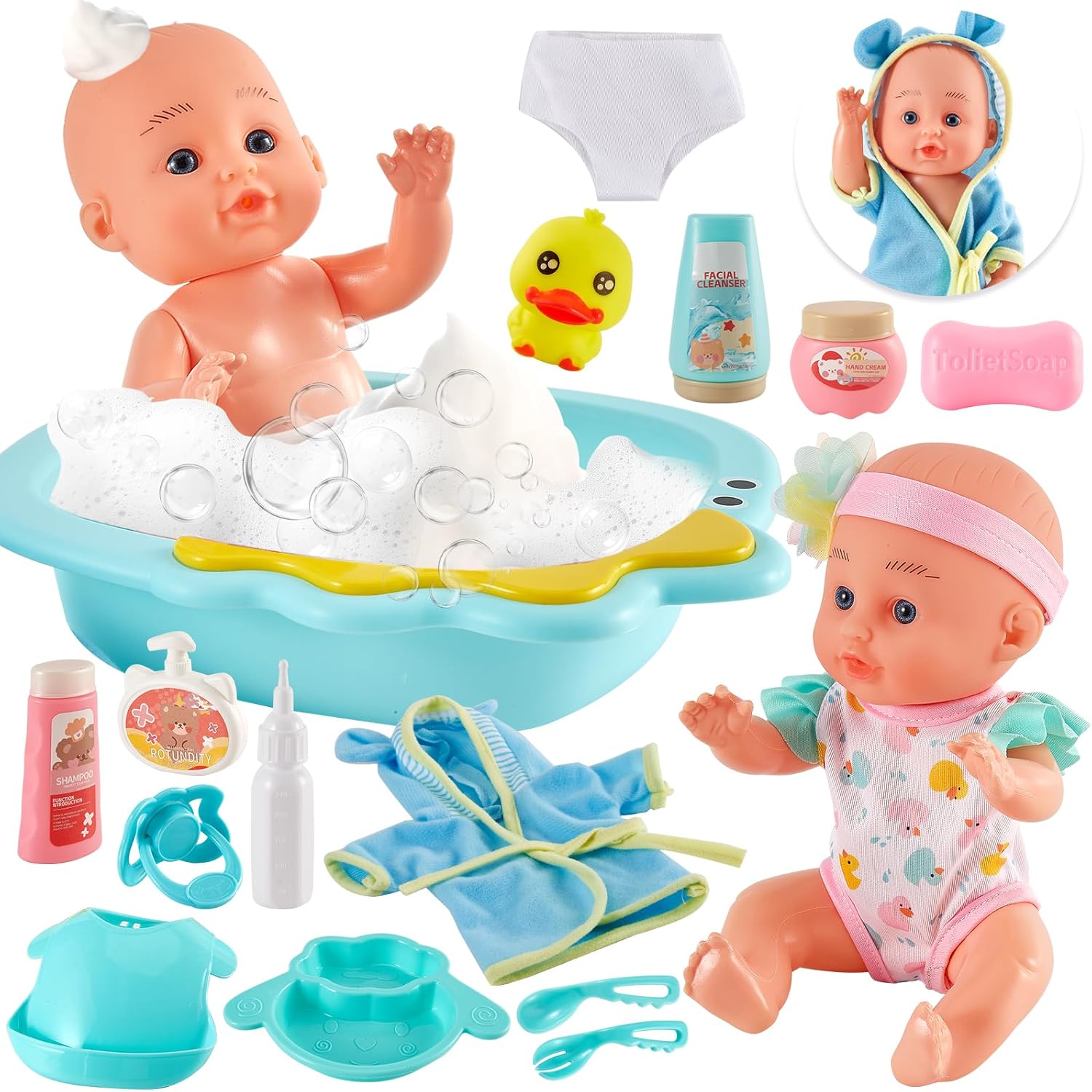 LINFUN KIDS Poupée Enfant Bébé Accessoires Poupon Baignoires Bain Jouet avec Biberon, Tétine ...