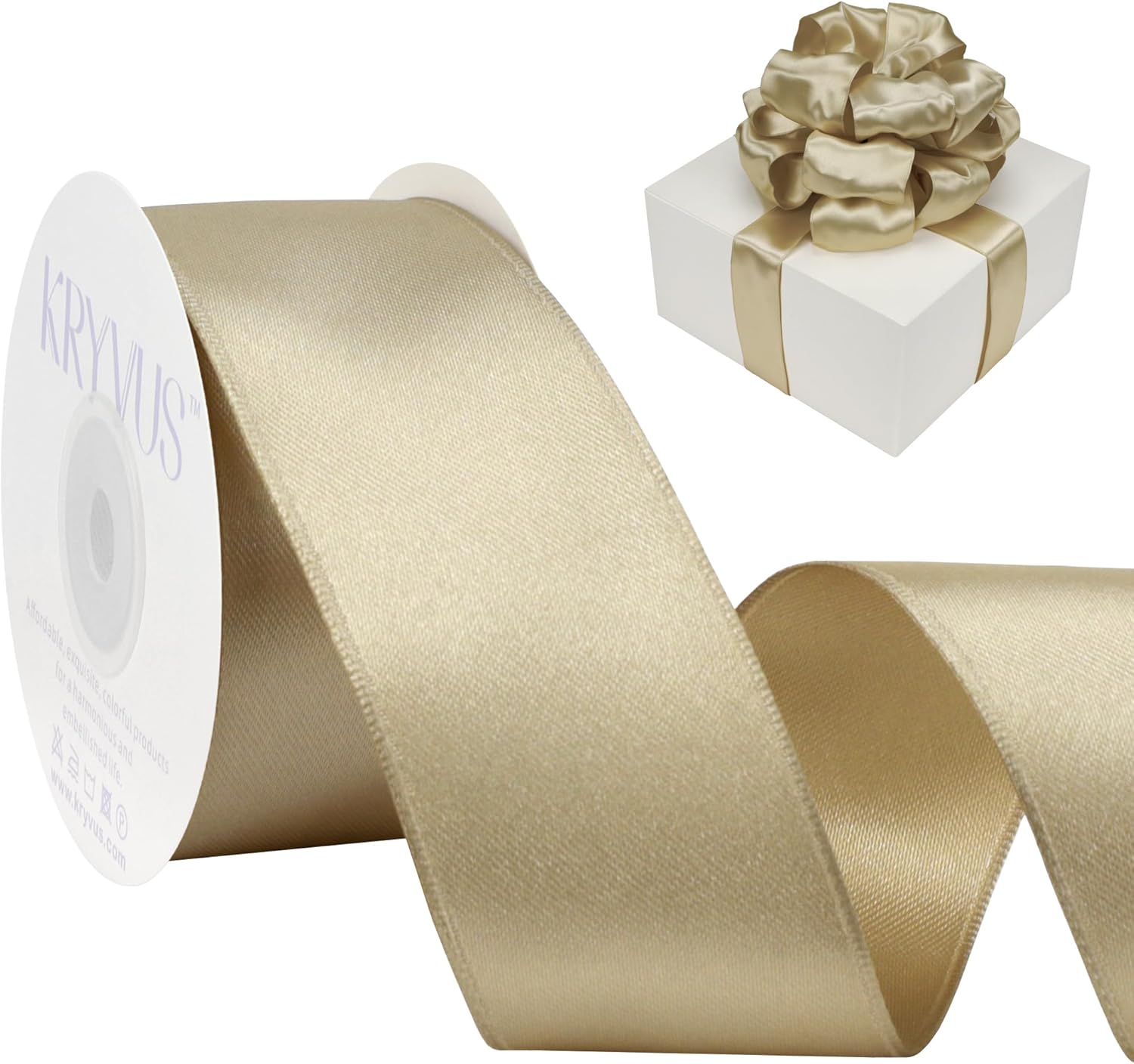 Amazon.com: Kryvus Champagne Satin Wired Ribbon, 1.5 inch X Continuous ...