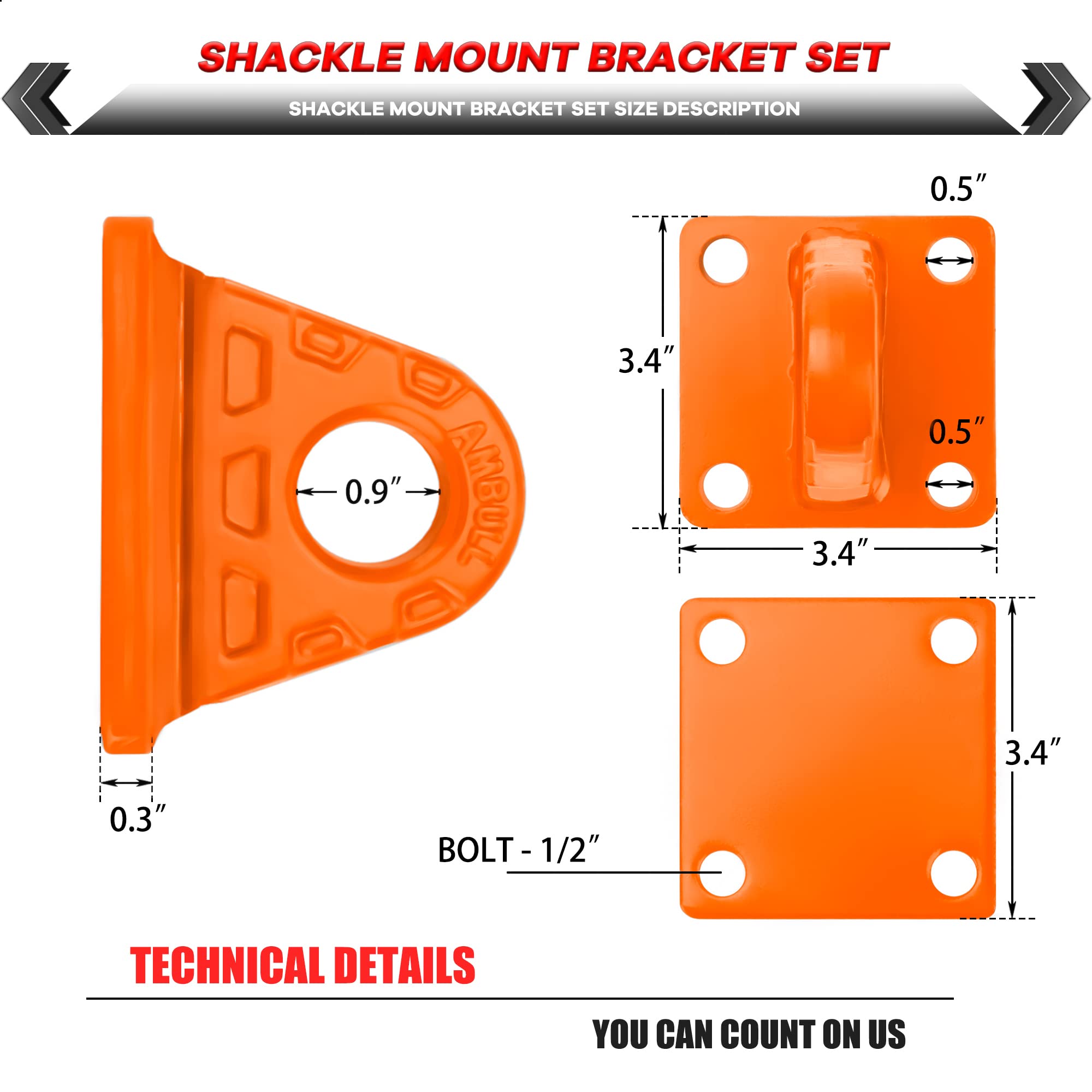 Snapklik.com : AMBULL 2 Pack D-Ring Shackles Mount
