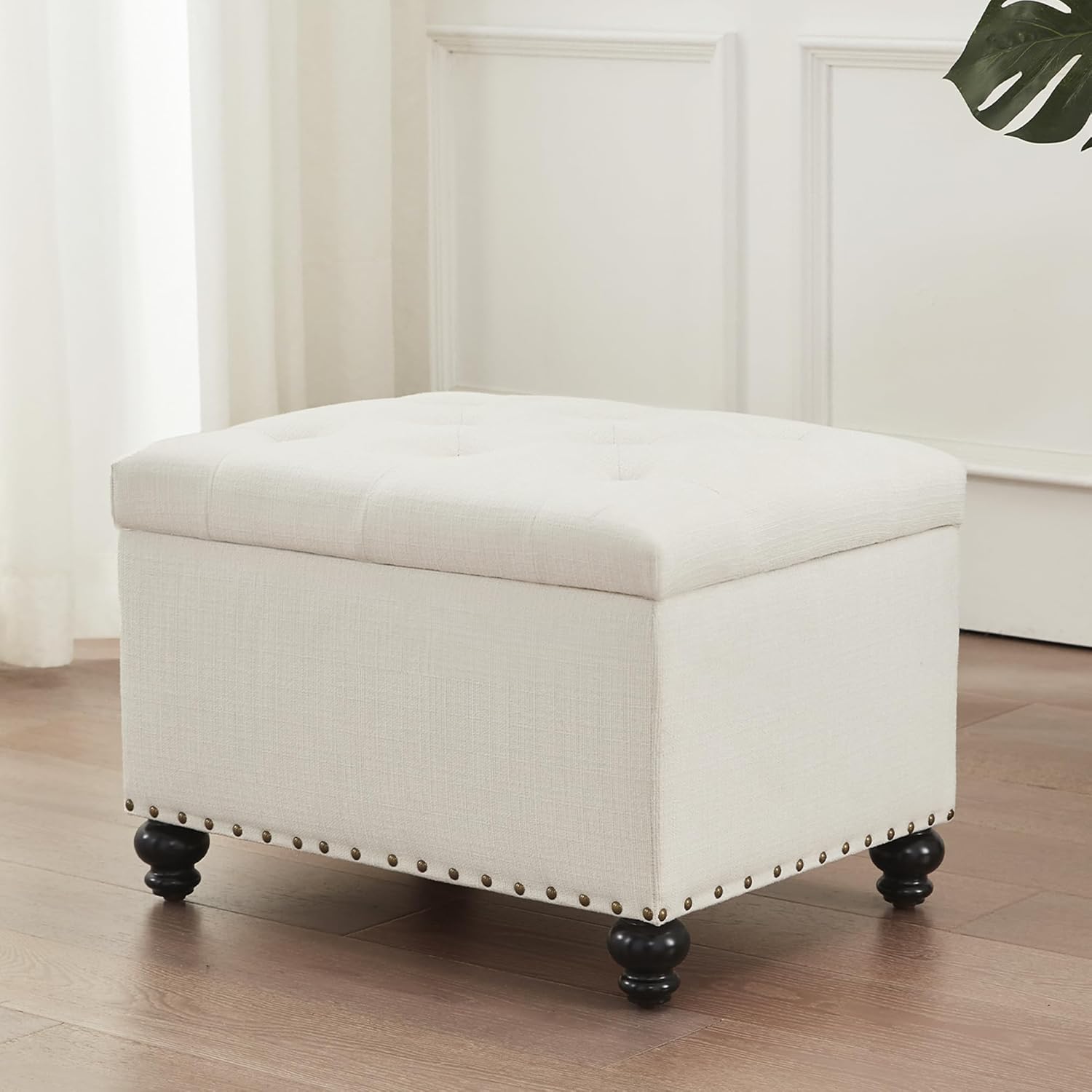 Amazon.com: Zihanhome Small Ottoman with Storage, Upholstered Button ...