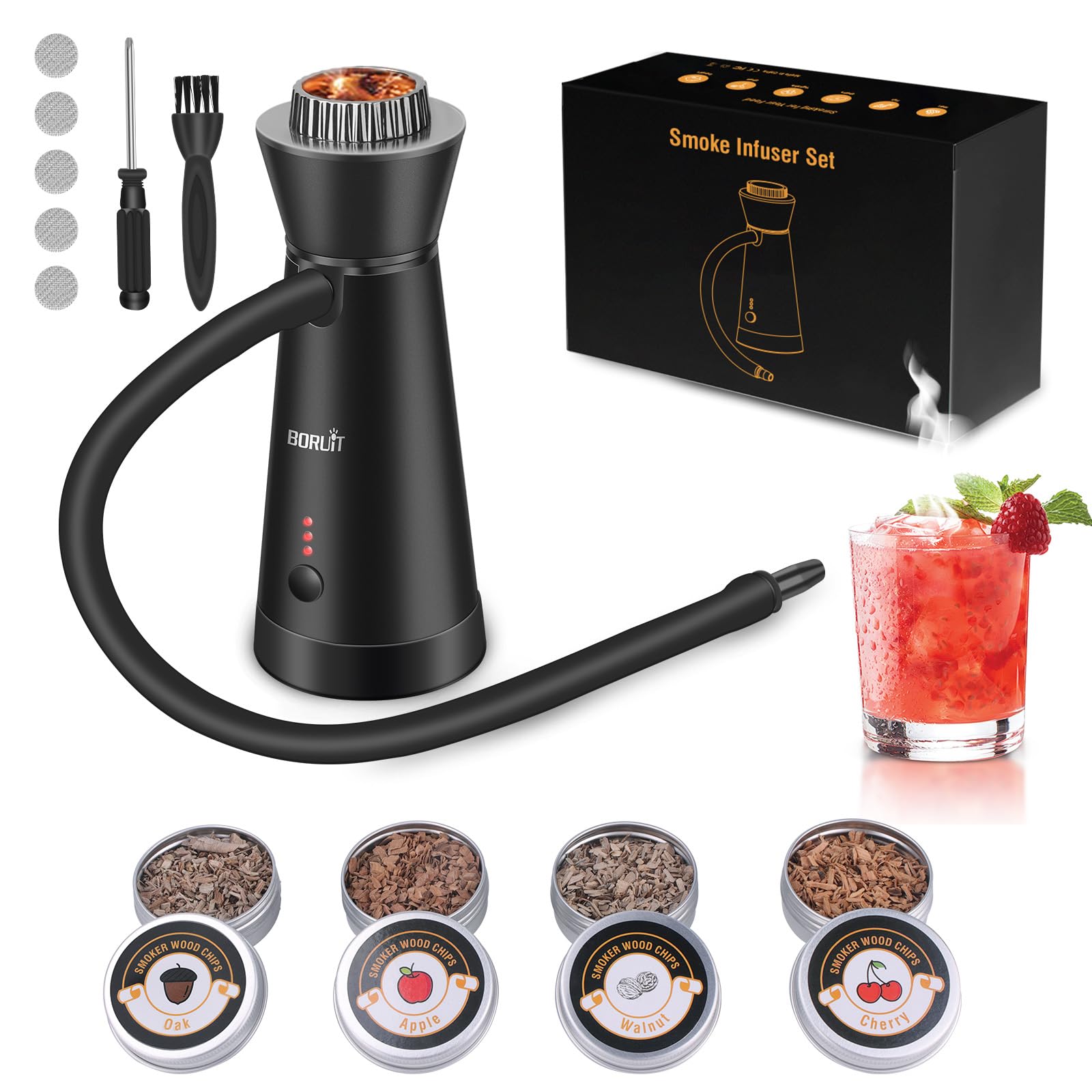BORUIT SK301B Cocktail Smoker Kit,Smoking Gun Food Smoker with 4 ...