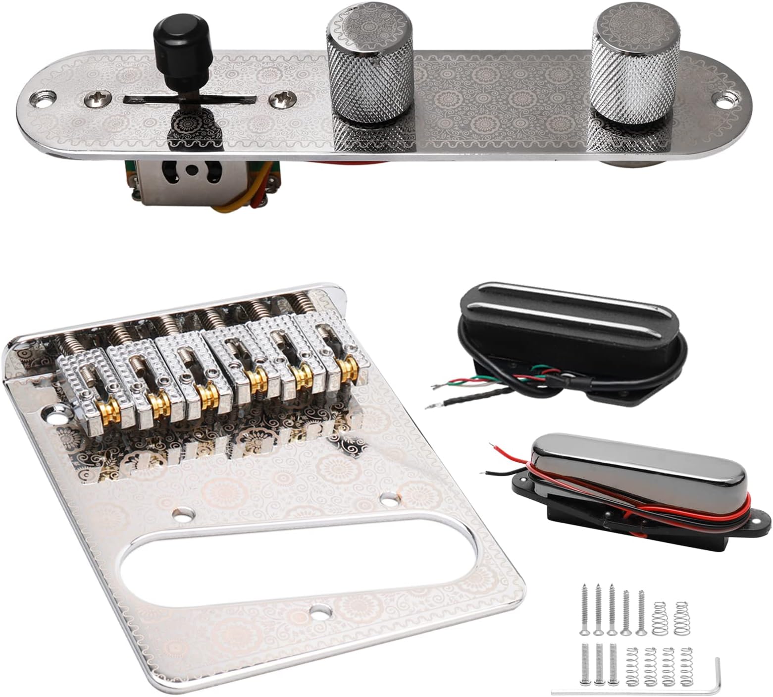 Amazon.com: Swhmc Prewired 3 Way Switch Guitar Control Plate Kit Chrome ...