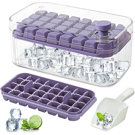 Amazon.com: Ice Cube Tray with Lid and Bin for Freezer, 2 Pack, 64 Pcs Ice Cube Mold (Purple ...