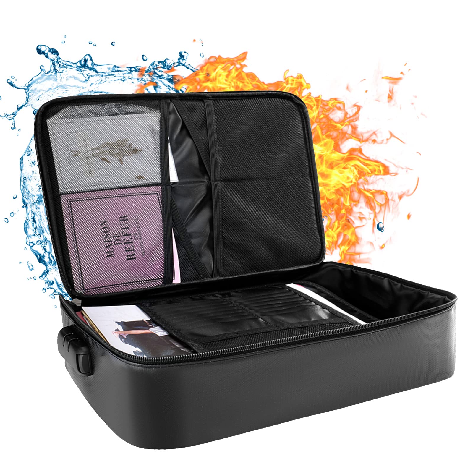 Fireproof Document Box, Large Capacity 3-Layer Fireproof Document File ...