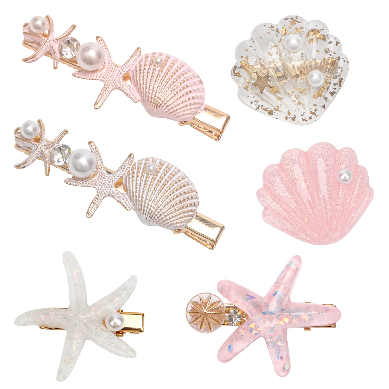 Amazon.com : 6 Pieces Starfish Hair Clip Set, Catcan Seashell Hair Clip ...