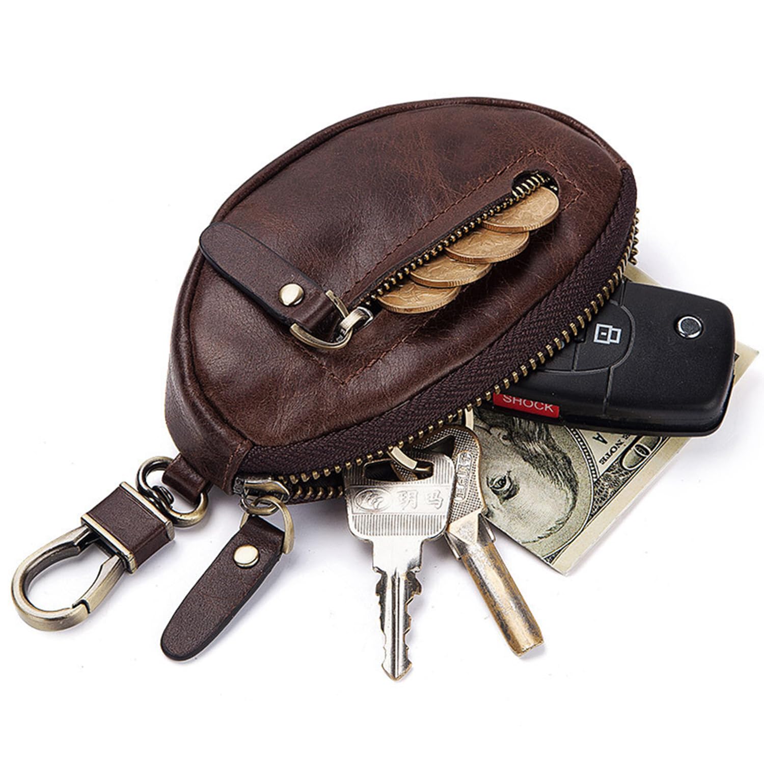 Amazon.com: RIVEENY Car Key Case, Premium Genuine Leather Car Key Chain ...