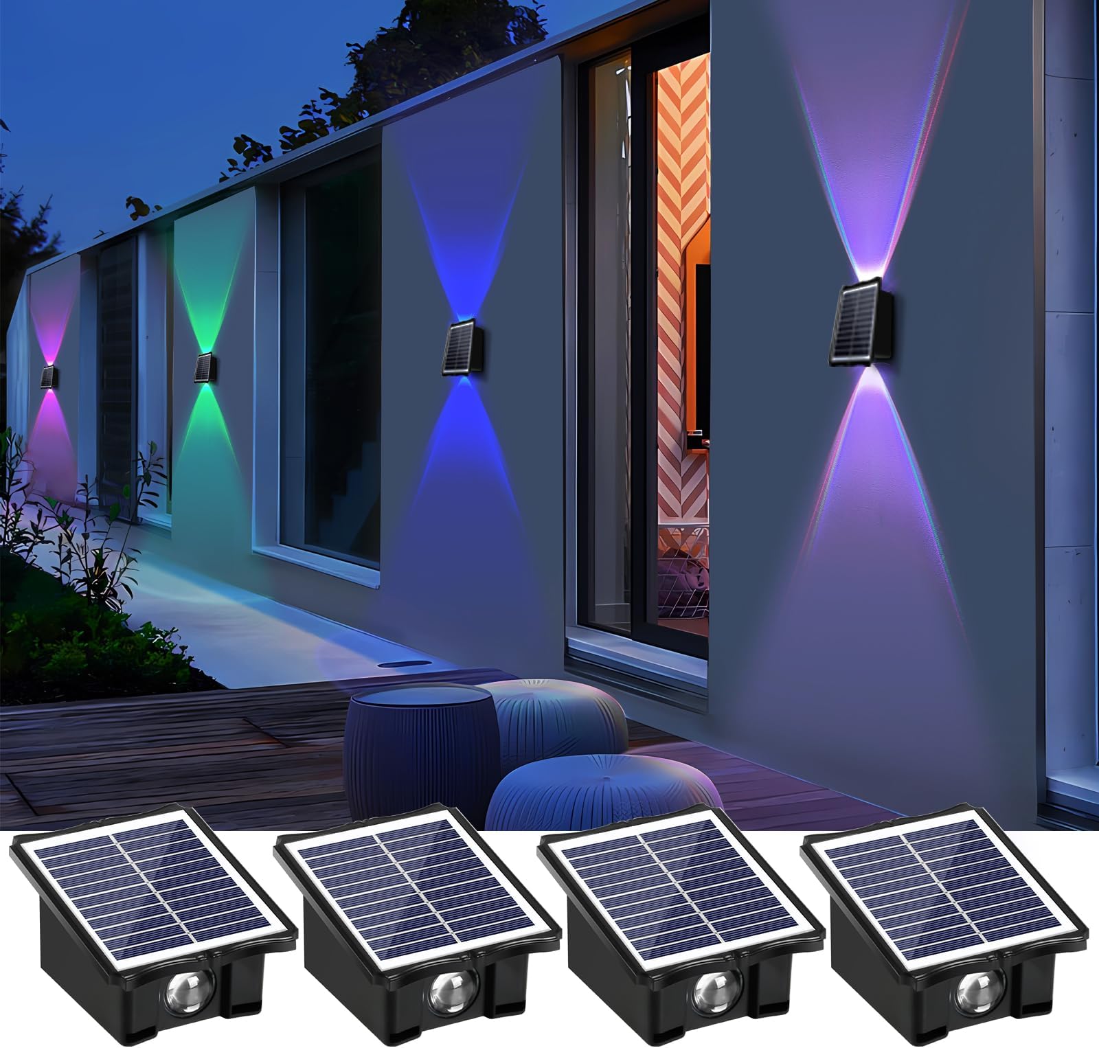 2 LED Solar Wall Light UP and Down Illuminate Outdoor Sunlight Sensor Lamp IP65 Waterproof ...