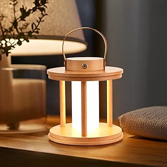 LED Wooden Rechargeable Table Lamp, Portable Cordless Small Bedside ...