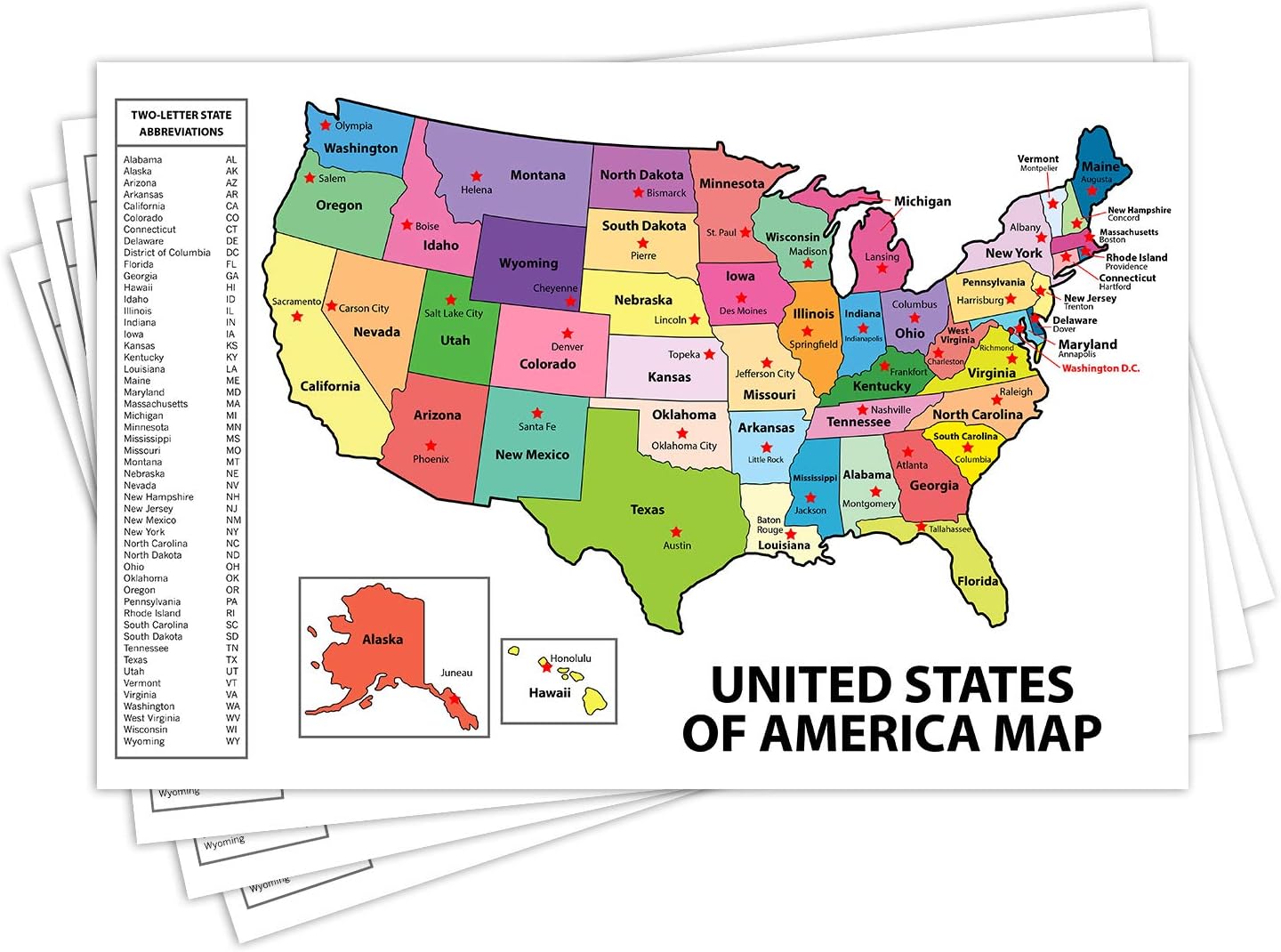 Amazon.com: United State Map Laminated Poster -Double Side Educational ...