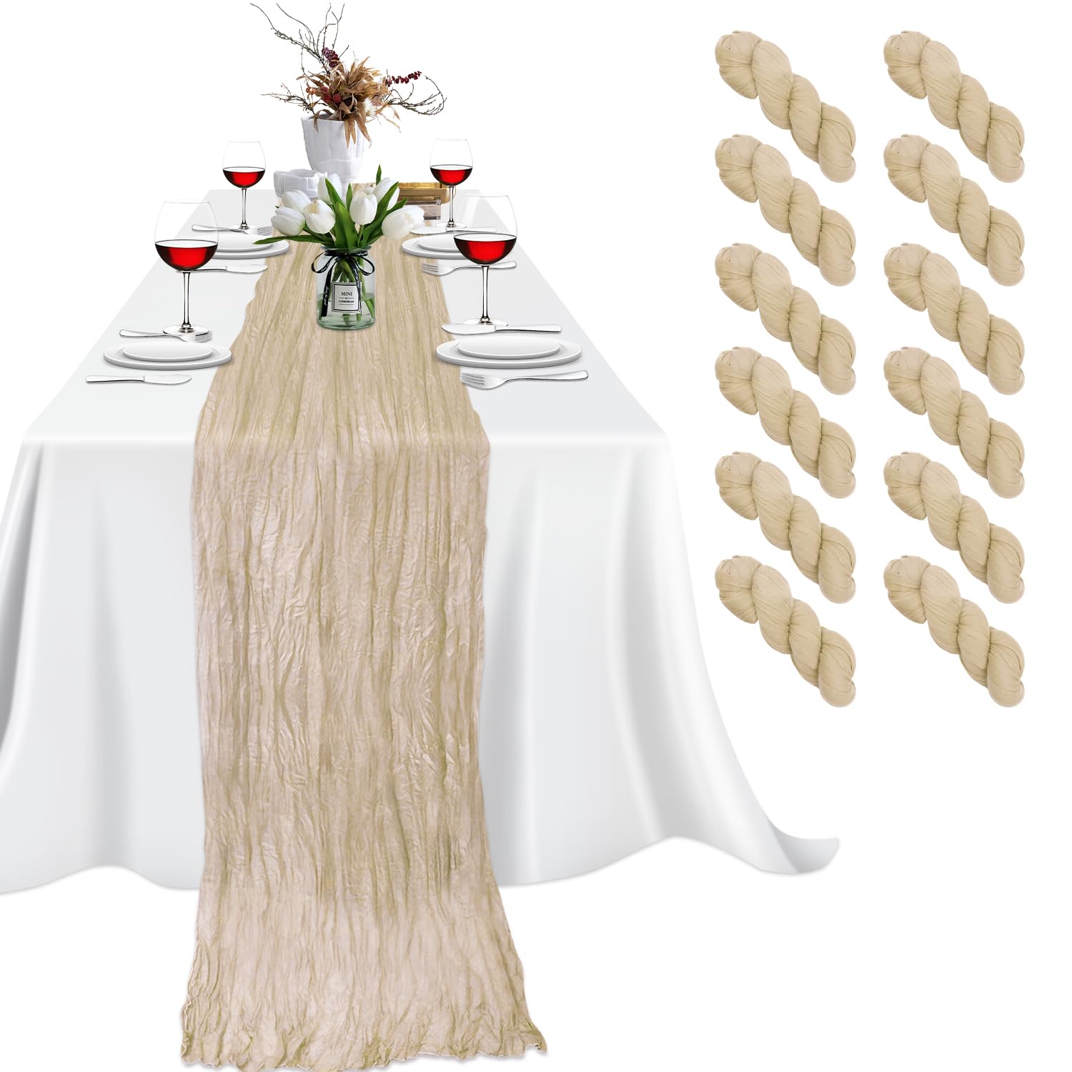Eliamo 12 Pack 10ft Long Cheesecloth Table Runners, Rustic Boho Table ...