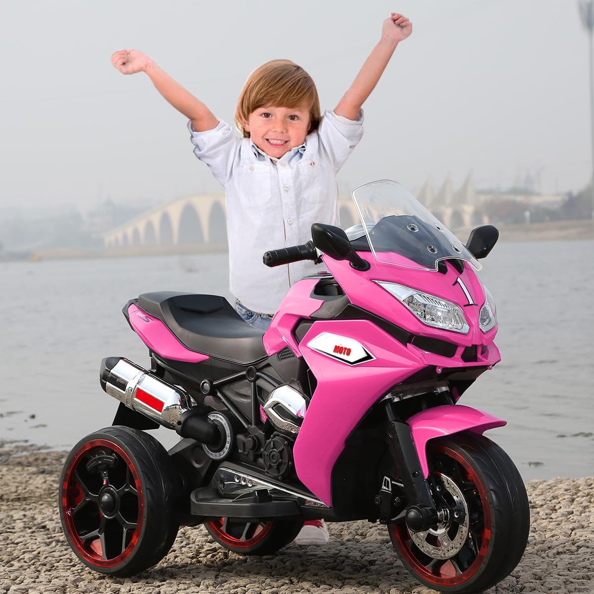 12V Kids Ride On Motorcycle, 390W x2 Electric Ride On Motorcycle with 3 ...