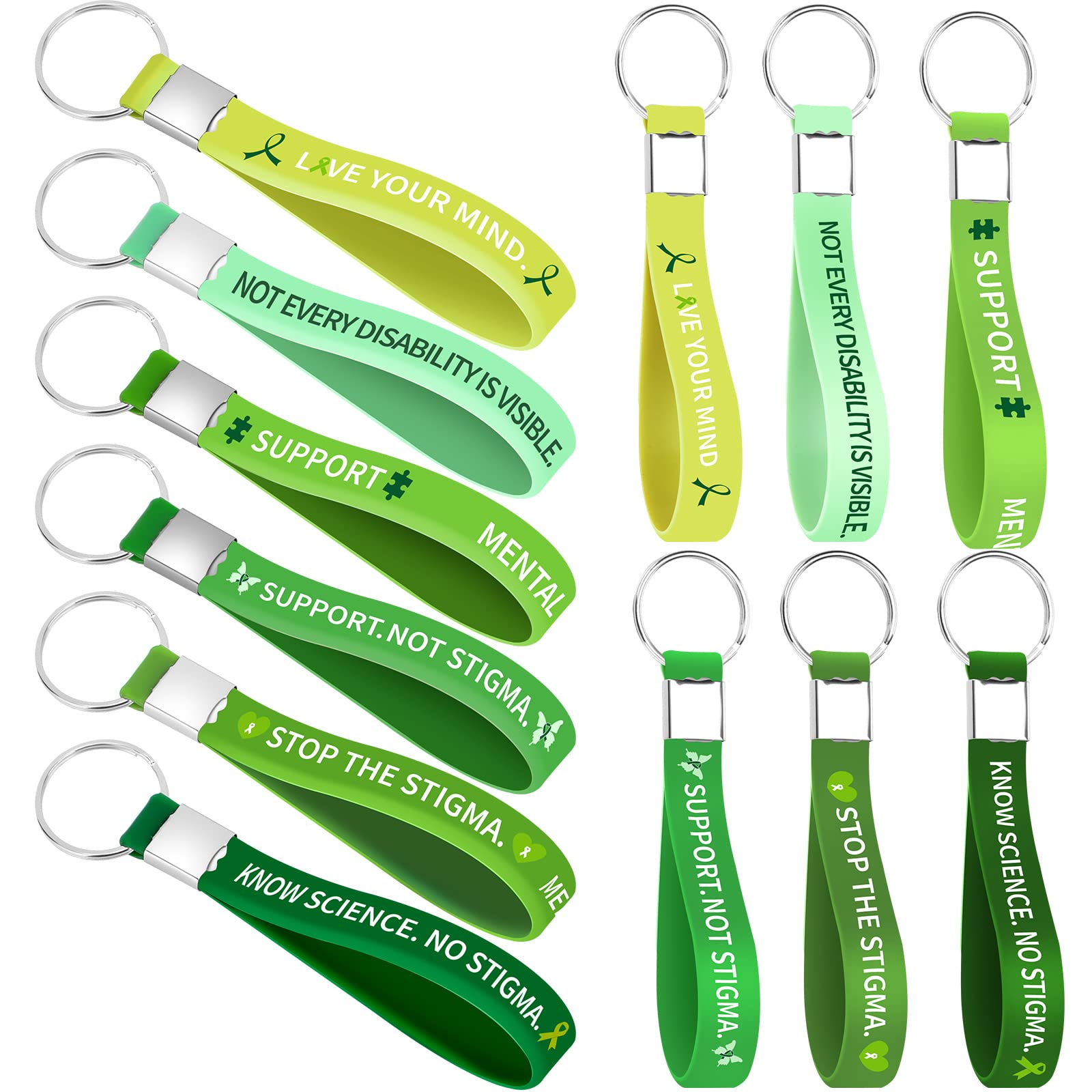 Amazon.com: 60 Pcs Mental Health Awareness Silicone KeyChain Green ...