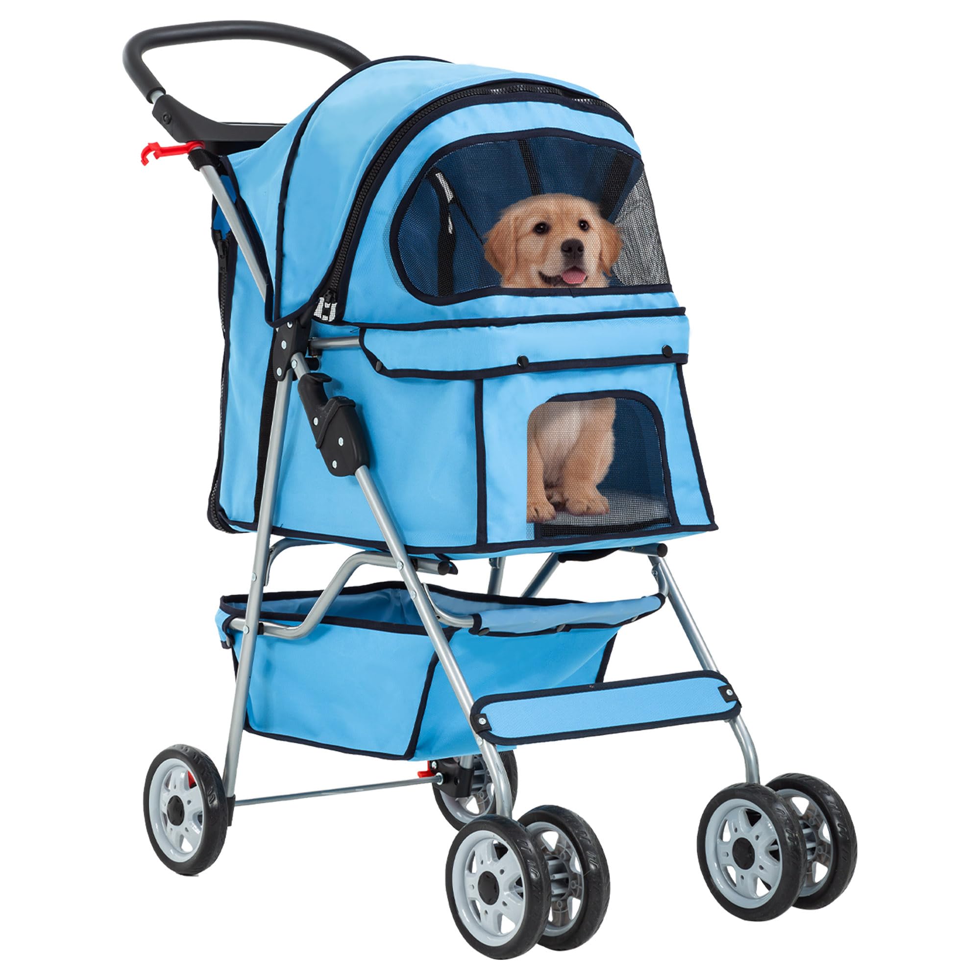 Amazon.com: FDW Pet Stroller 4-Wheel Dog Cat Stroller Travel Folding ...