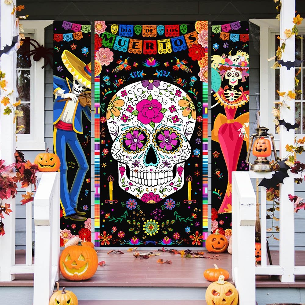 Amazon.com: Dia De Los Muertos Door Cover Day of The Dead Porch Sign ...