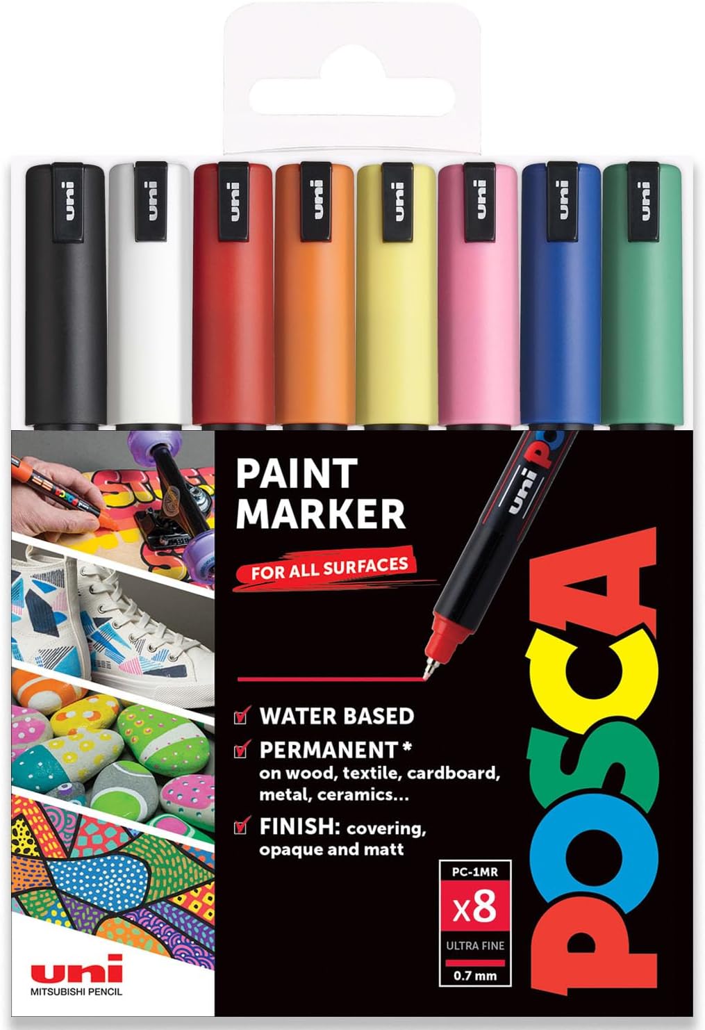 Posca - PC-1MR Art Paint Markers - 0.7mm Nib - Set of 8 - in Plastic ...