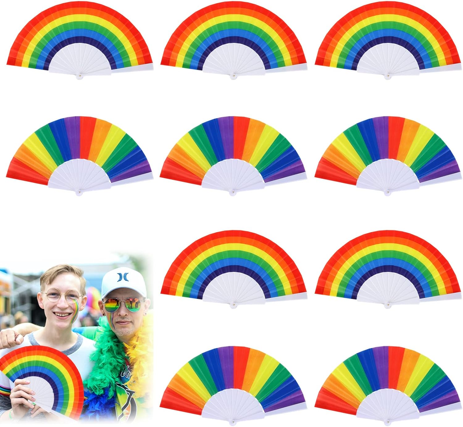 GLAITC Gay Pride Rainbow Folding Fans,10 Pcs Handheld Rainbow Fans LGBT ...
