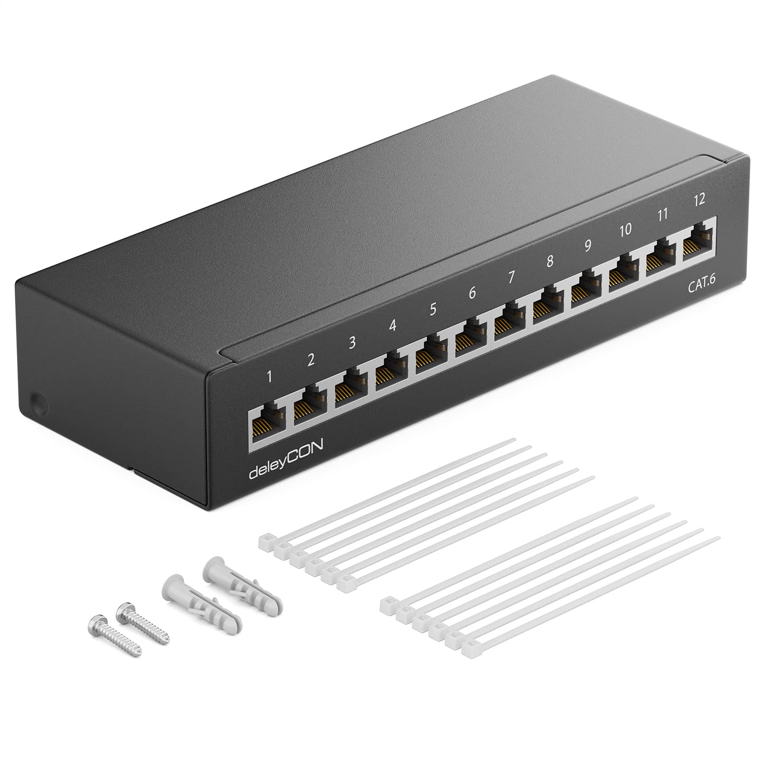 deleyCON CAT 6 Patch Panel Distribution Panel 12 Port 1HE Desktop ...