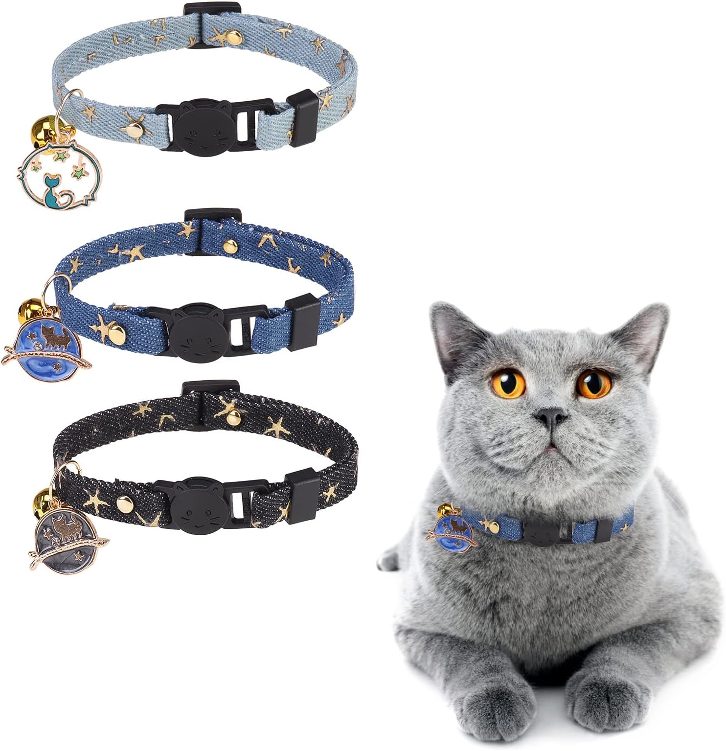 Pet Supplies : DILLYBUD 3 Pack Breakaway Cat Collars with Bell- Moon ...