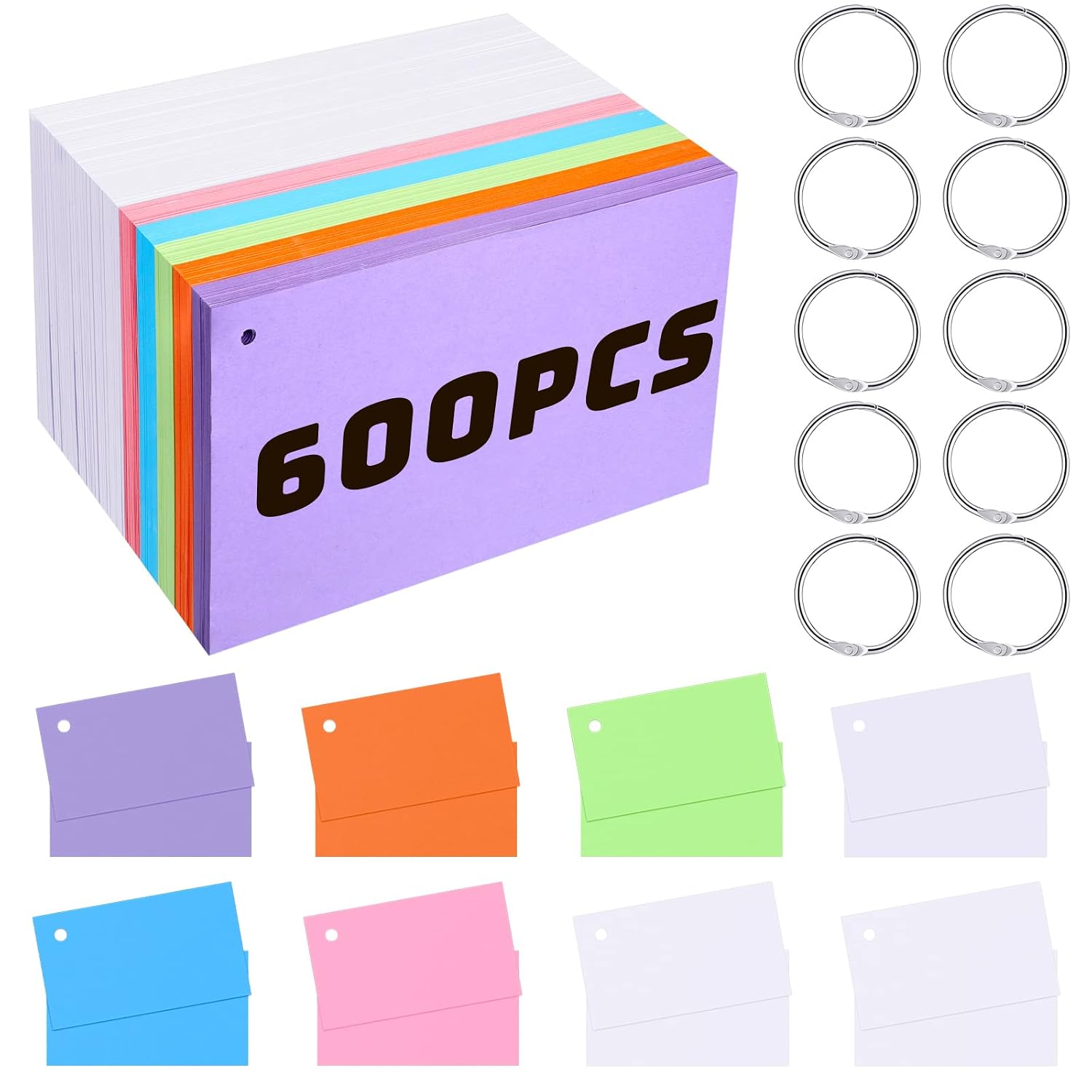 600 Pcs Index Cards Assorted 4 x 6'' Colored Blank Flash Cards Easy ...