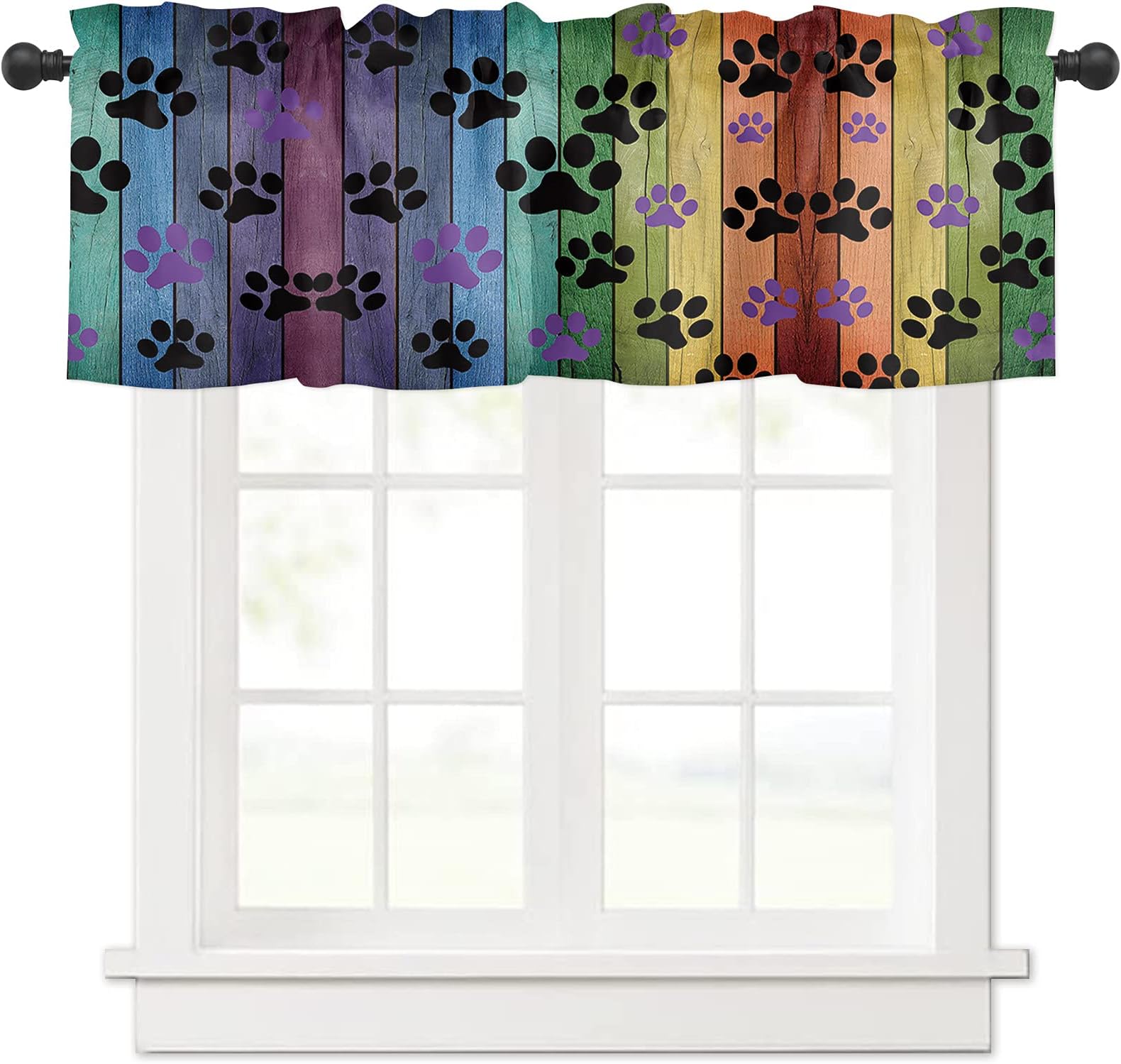 Amazon.com: Lsrtoss Teal Brown Dog Paw Prints Farmhouse Short Window ...