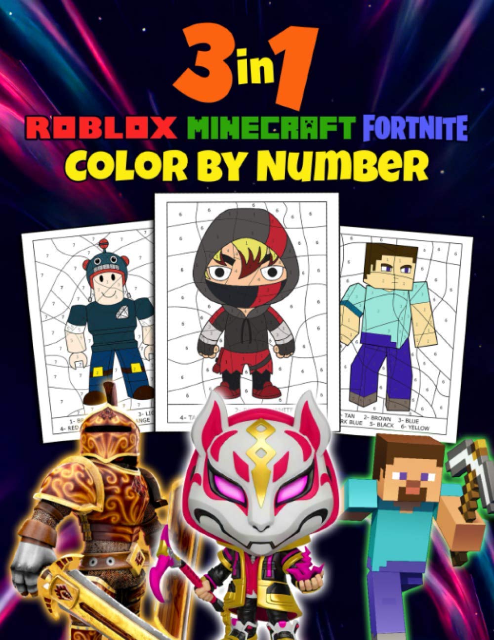 Buy 3 in 1 Color By Number Roblox Minecraft Fortnite: A Fun Book ...