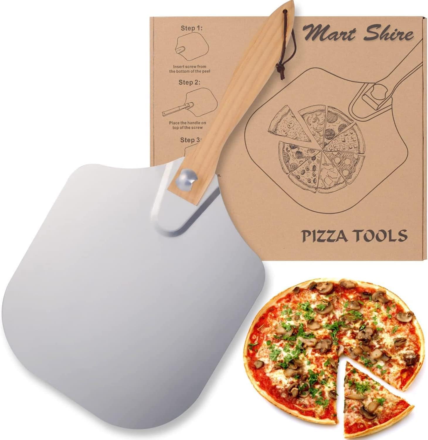 Amazon.com: MartShire Pizza Peel - 12X14 Inch Aluminium Pizza Shovel ...